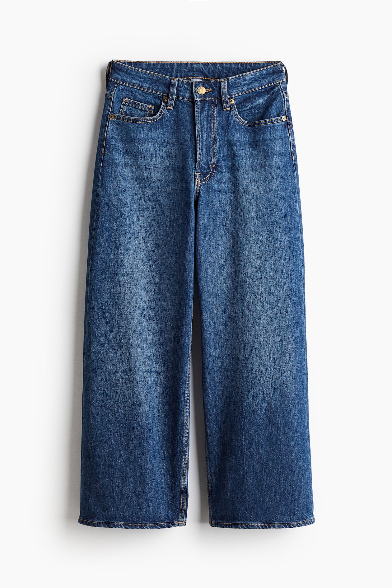 Women's Denim blue High Rise Wide Leg Cropped Jeans | H&M US