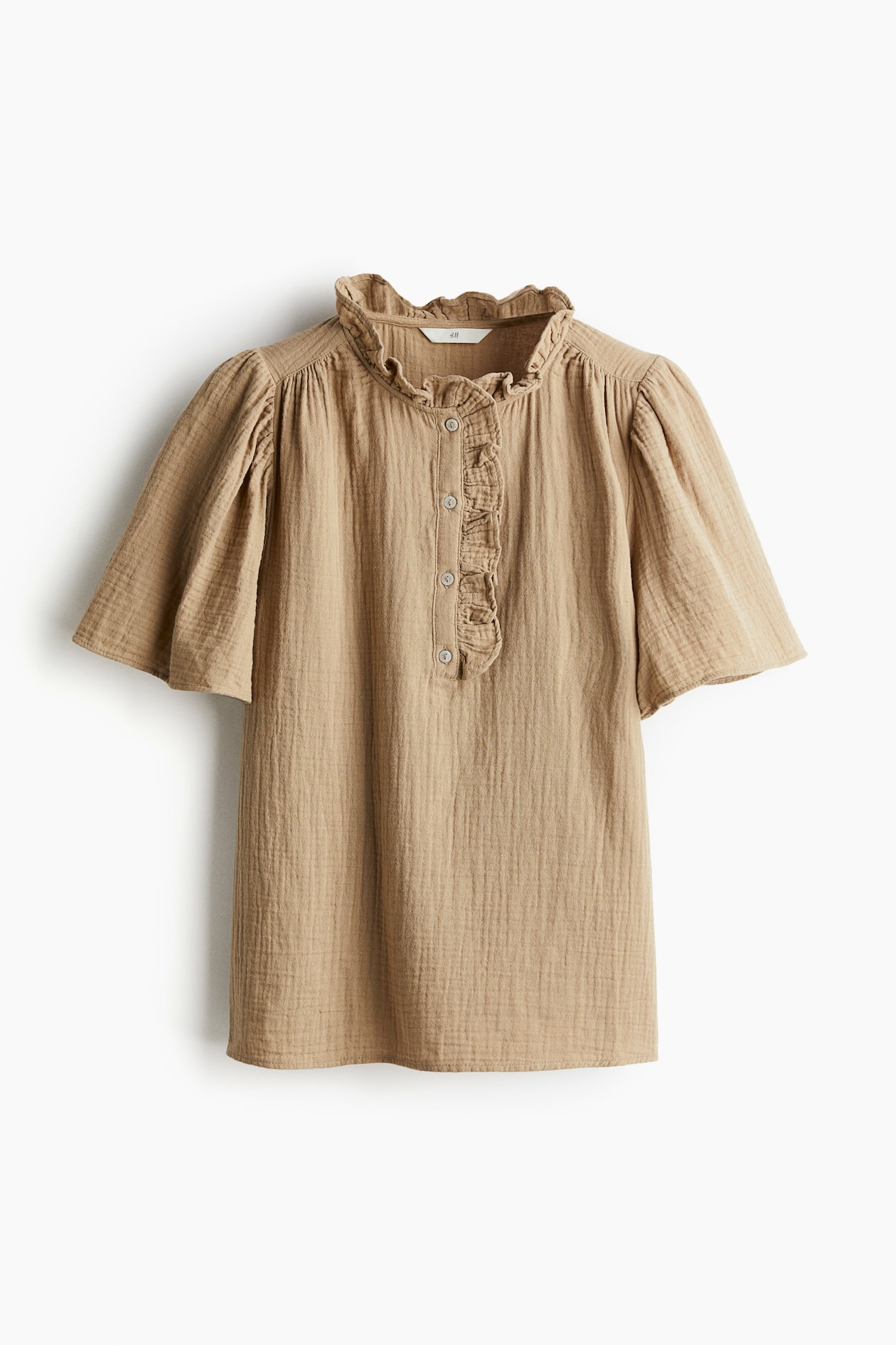 Frill-trimmed muslin blouse - Beige - Ladies | H&M GB
