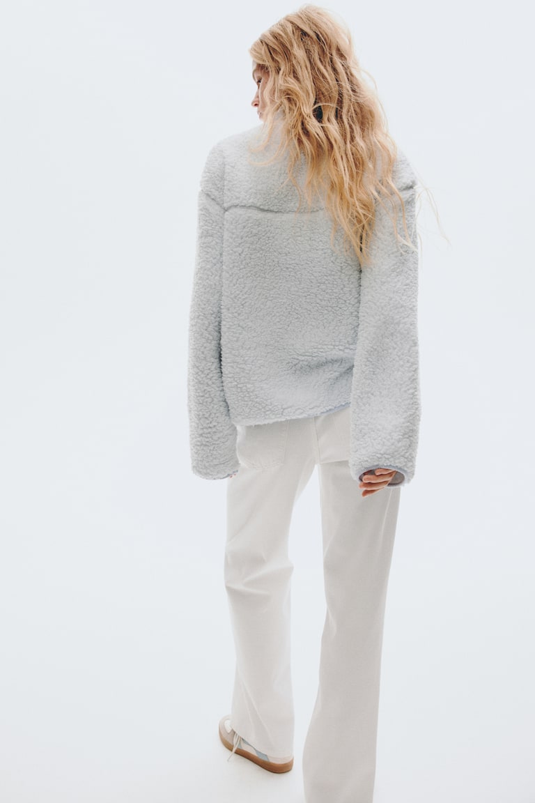Women's Light blue Half-Zip Teddy Fleece Sweatshirt | H&M US