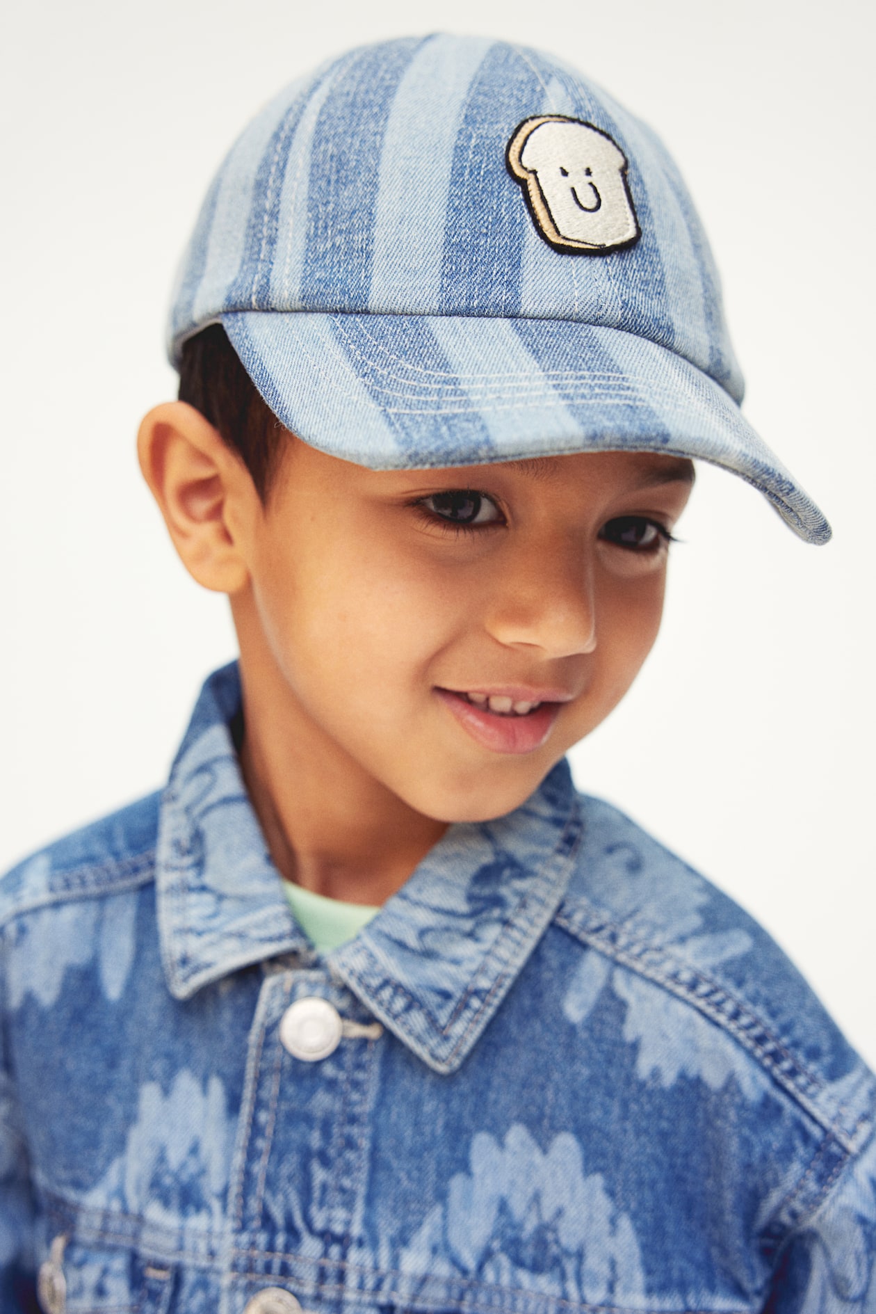 Motif-Detail Denim Cap - Denim blue/toast - Kids | H&M US