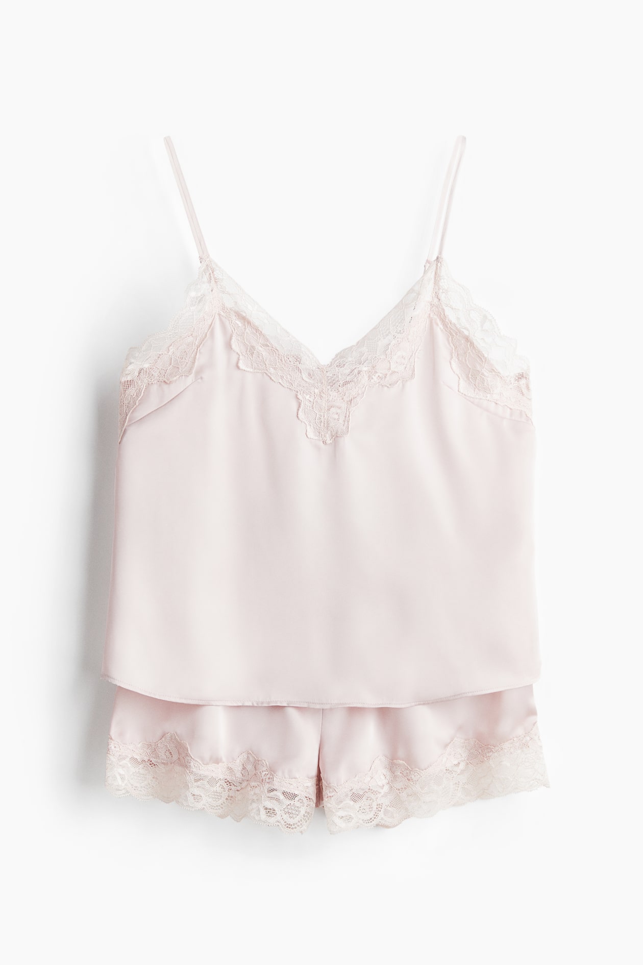 Lace-trimmed Satin Pajamas - Powder pink - Ladies | H&M US