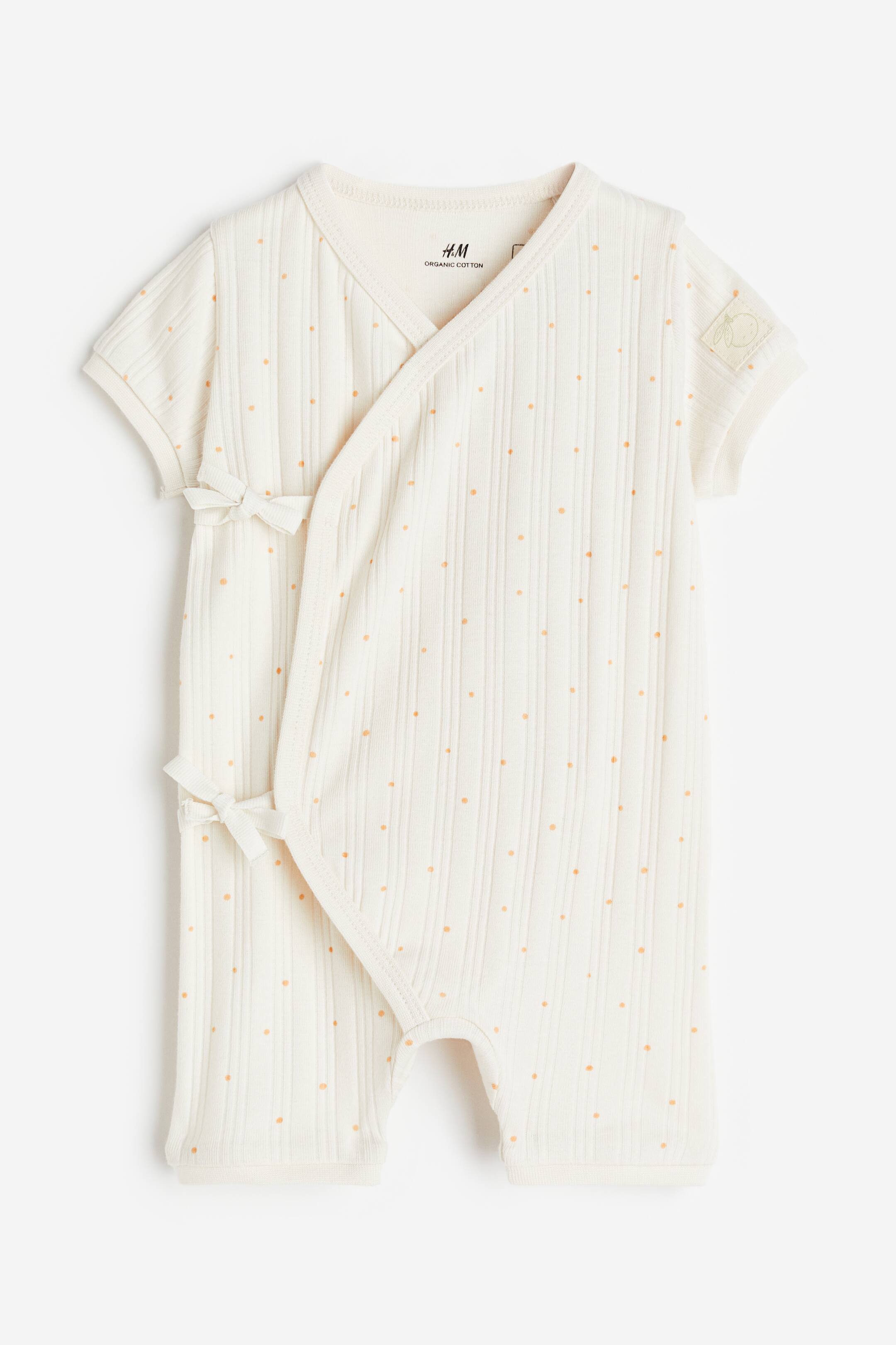 Wrapover Cotton Romper Suit - White/dotted - Kids | H&M CA
