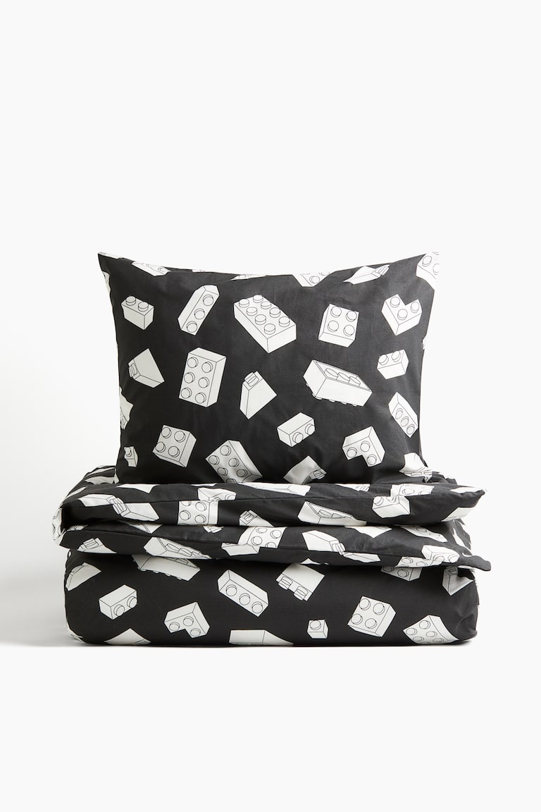 Black/LEGO Patterned Cotton Duvet Cover Set at H&M Home | H&M US