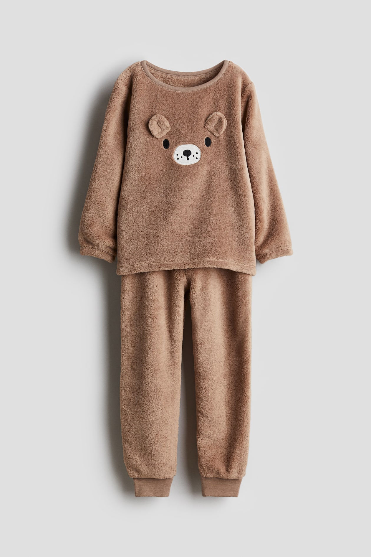 Pyjamas i pilé med applikasjoner - Brun/Teddybjørn - BARN | H&M NO
