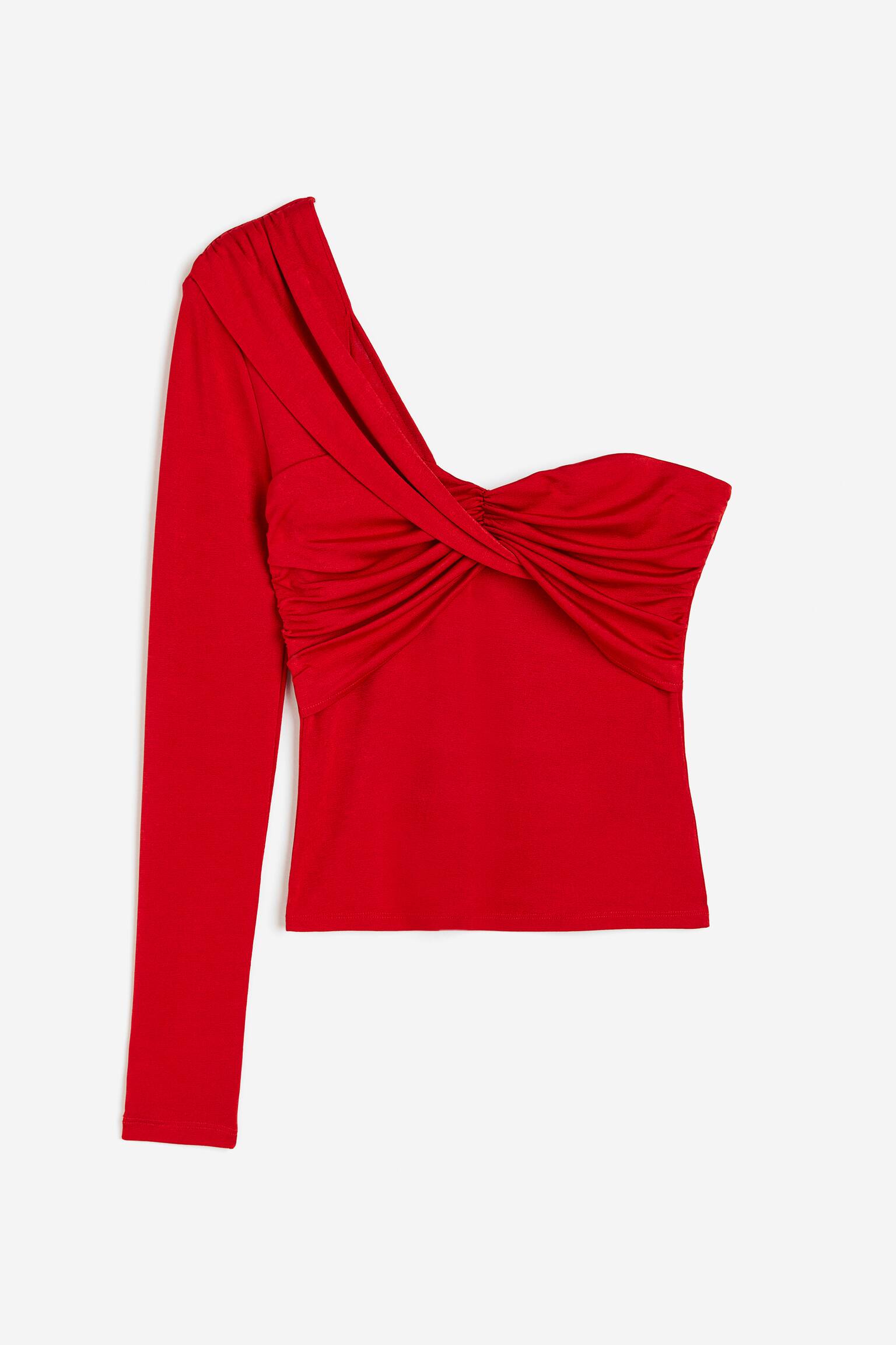 Draped one-shoulder top - Red - Ladies | H&M