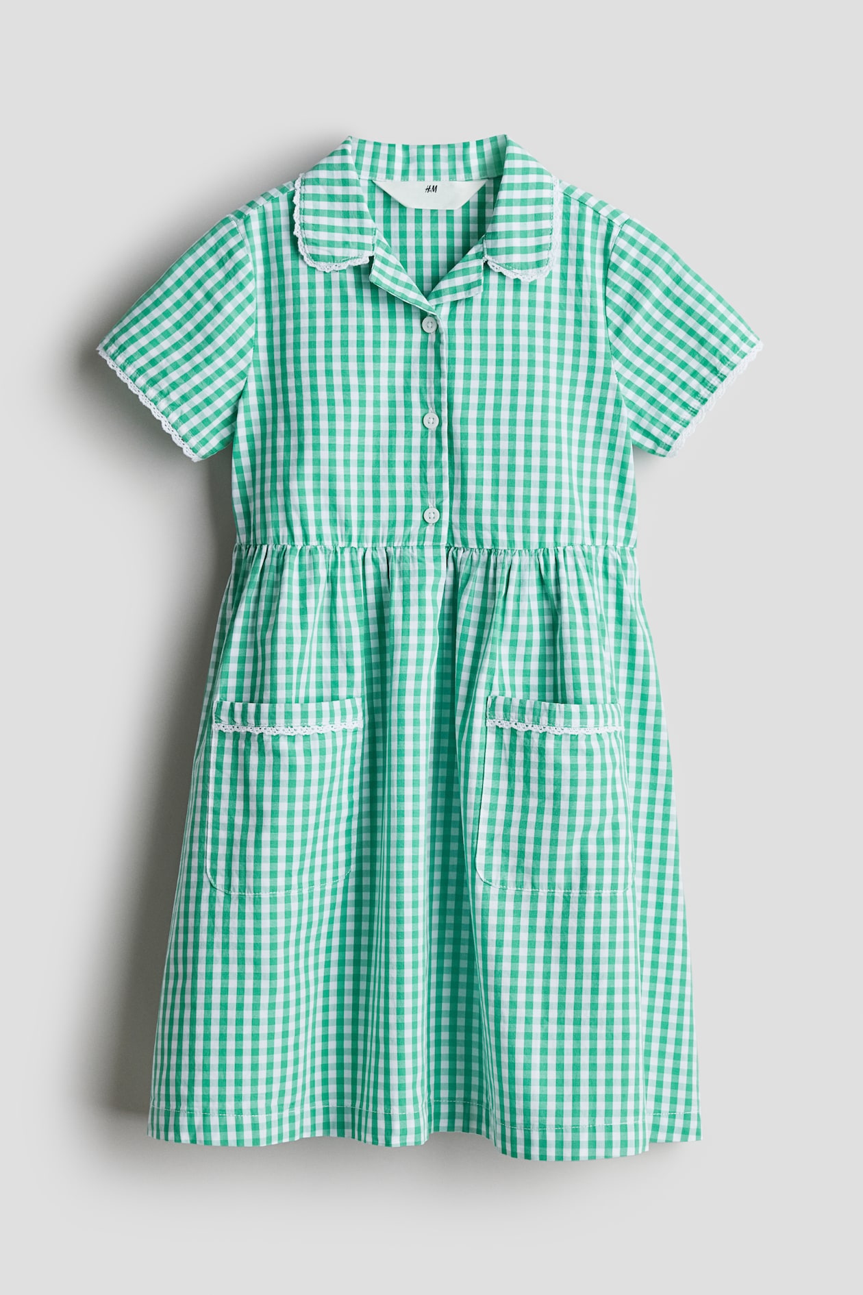 Checked cotton school dress - Green/Checked - Kids | H&M GB