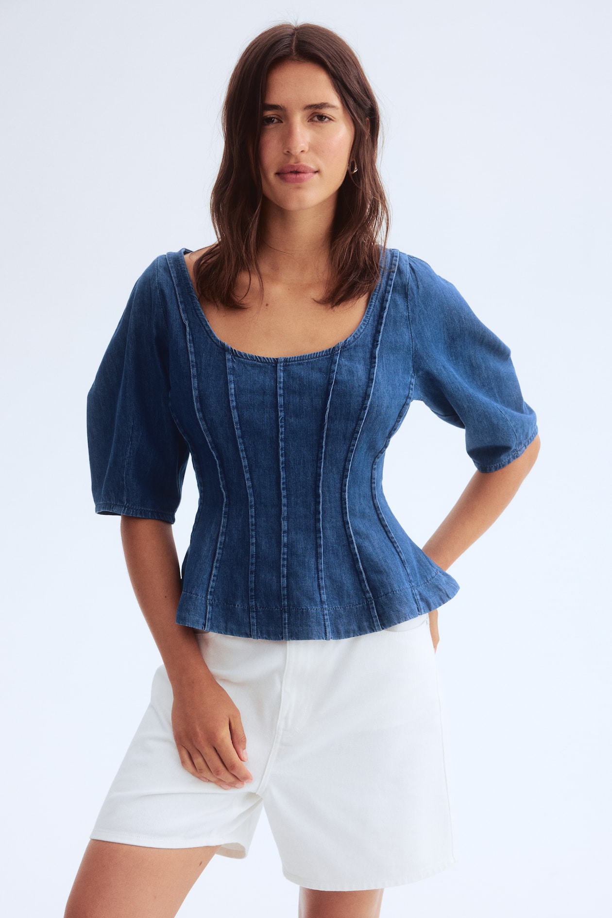 Women's Denim blue Denim peplum blouse | H&M GB