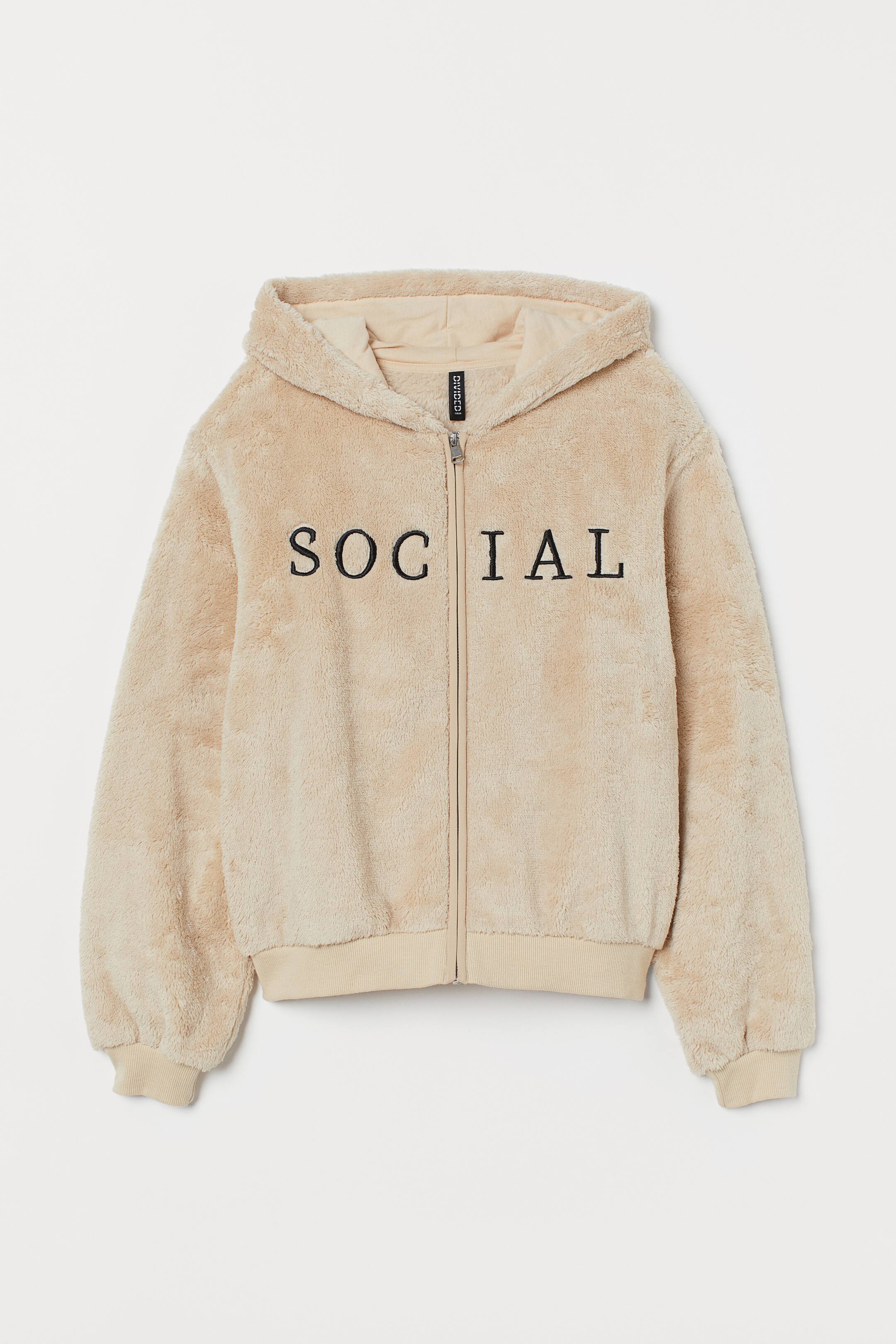Pile hooded jacket - Light beige/Social - Ladies | H&M GR