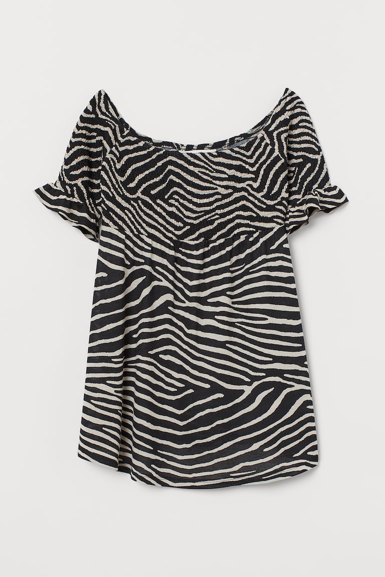 MAMA Off-the-shoulder Top - Short sleeve - Light beige/zebra print ...