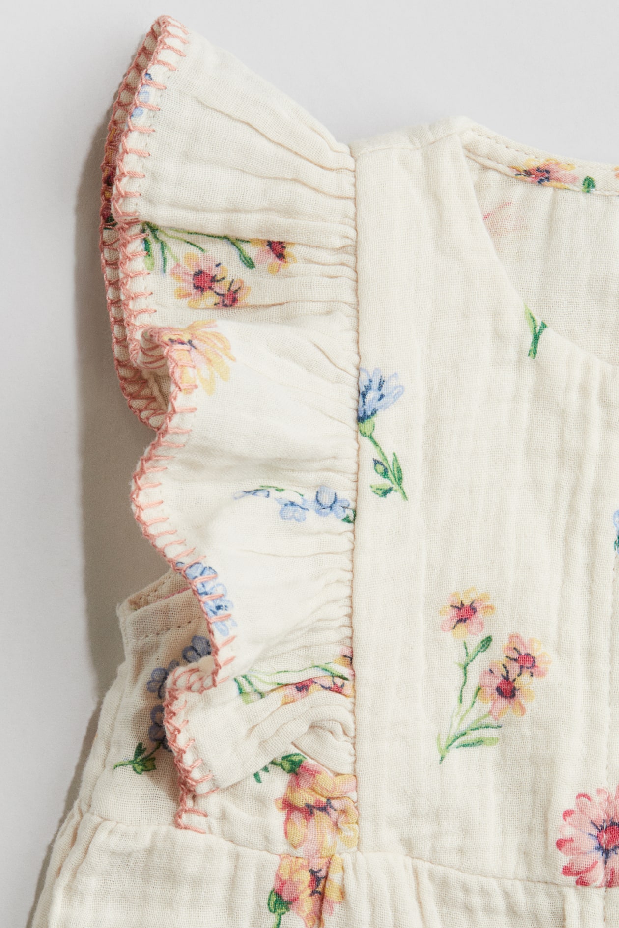 Frilled muslin romper suit - Cream/Floral - Kids | H&M GB