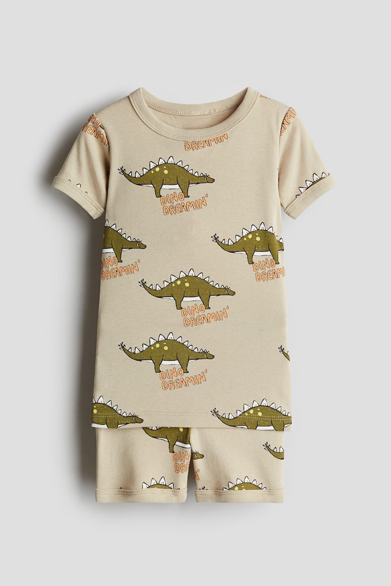 Snug Fit Cotton Jersey Pajamas - Beige/dinosaurs - Kids | H&M US