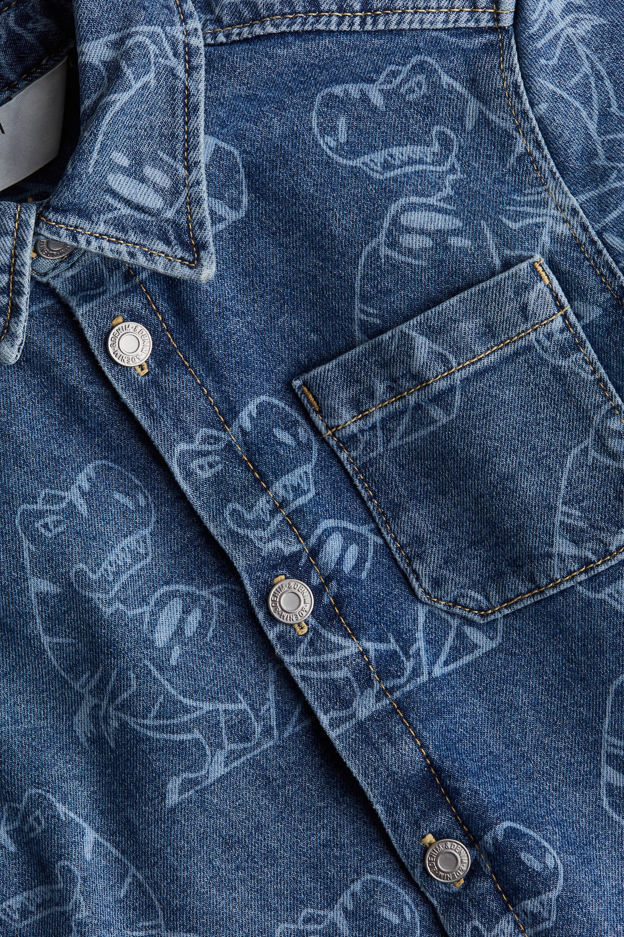 Patterned Denim Overshirt - Denim blue/dinosaurs - Kids | H&M US