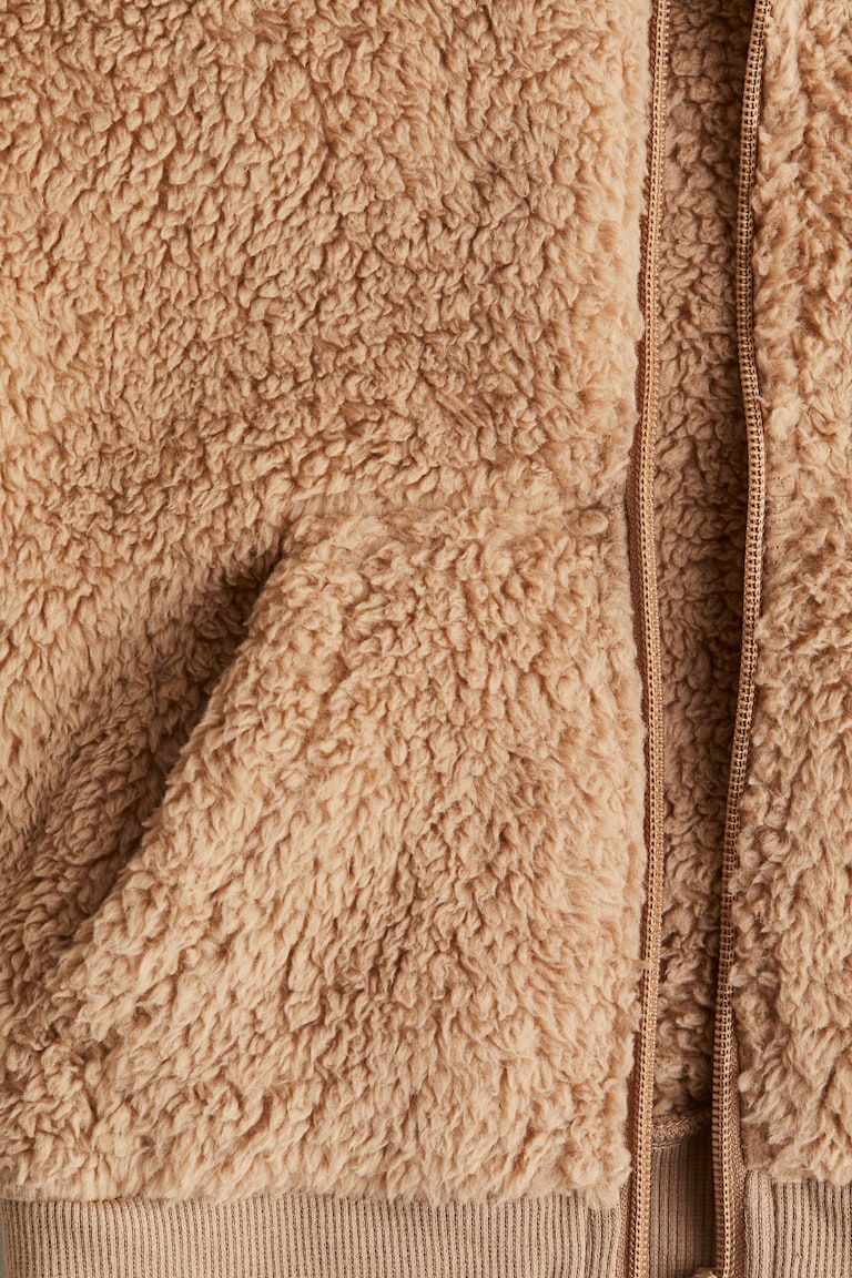 Beige Hooded Teddy Fleece Jacket for kids | H&M CA
