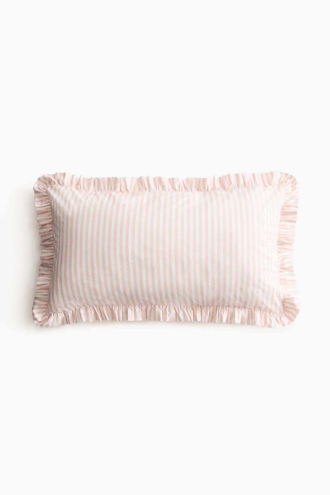 Taie d'oreiller volantée en coton - Rose poudré/rayé - Home All | H&M FR