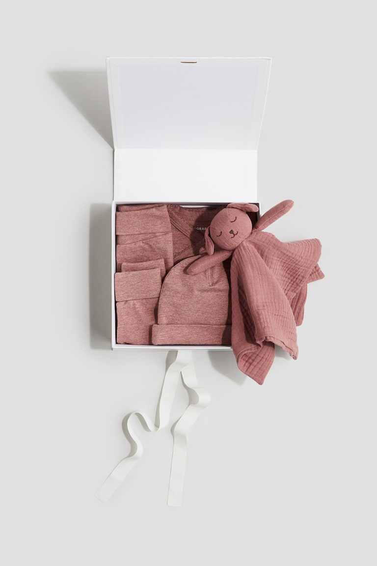 4-piece Cotton Gift Box Set - Dark dusty pink - Kids | H&M US