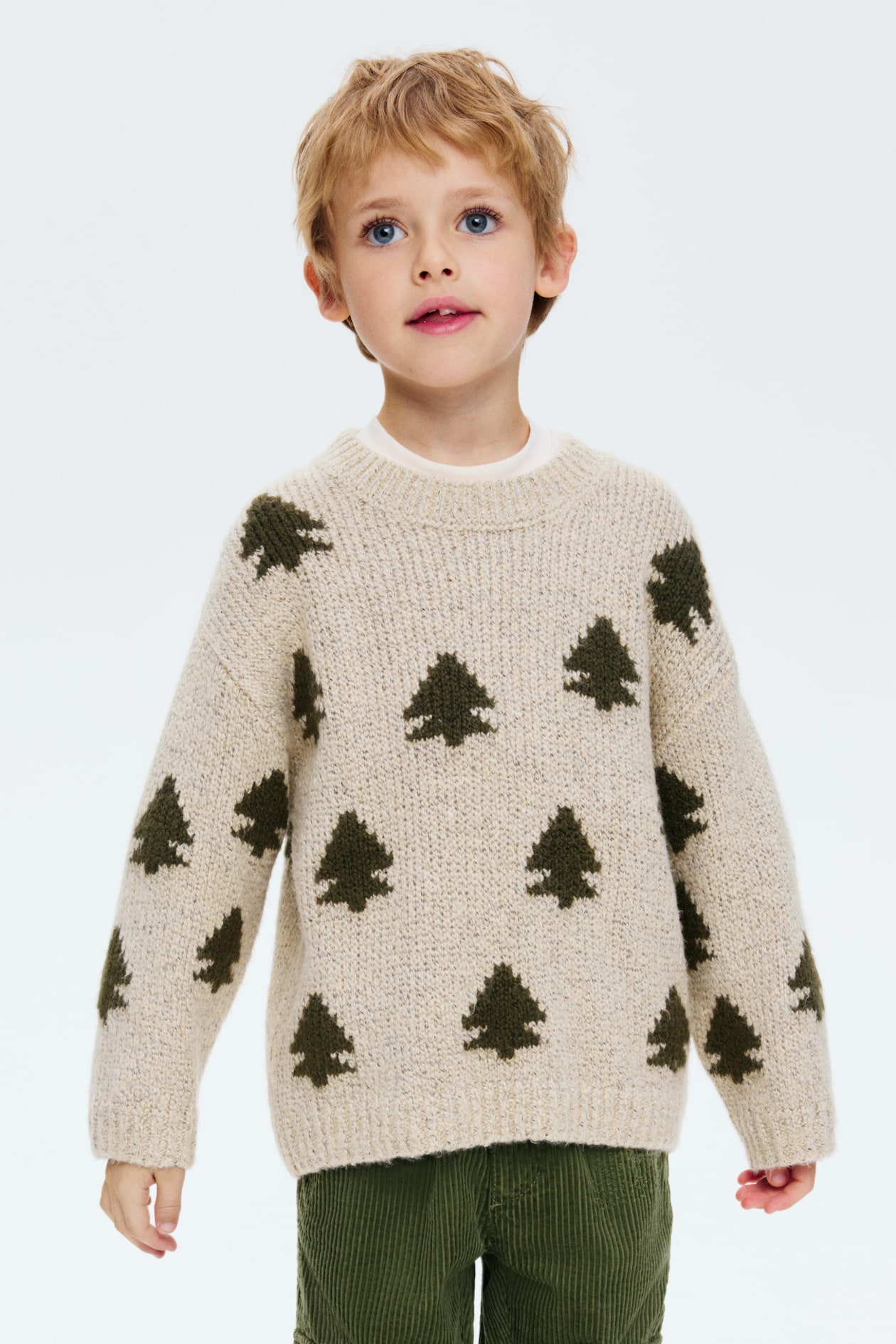 Jacquard-Knit Sweater - Beige/Christmas trees - Kids | H&M US