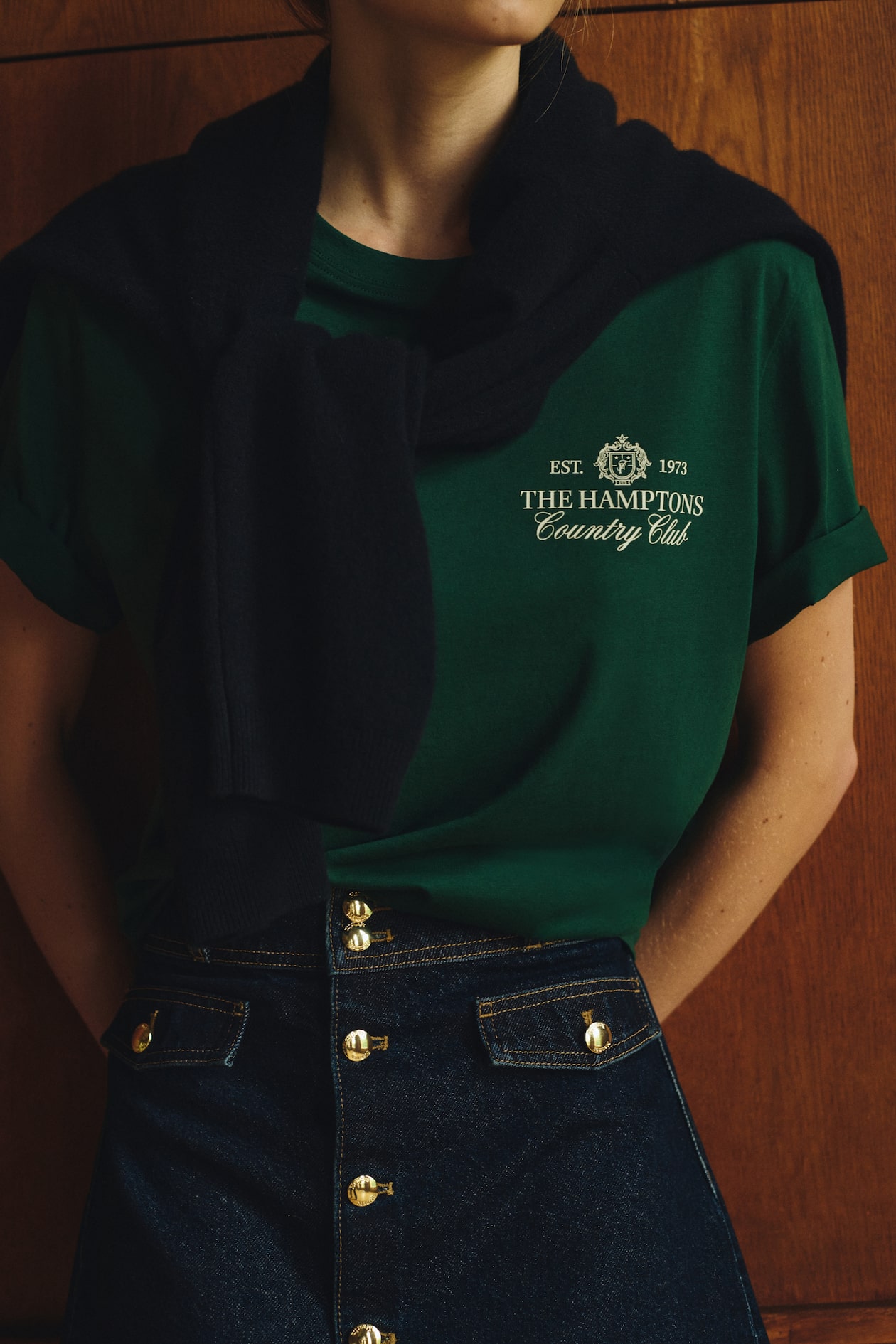 Printed T-shirt - Green/The Hamptons - Ladies | H&M IN