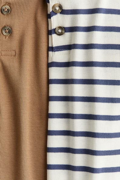 Dark beige/blue striped 2-pack Ribbed Henley Shirts for kids | H&M US