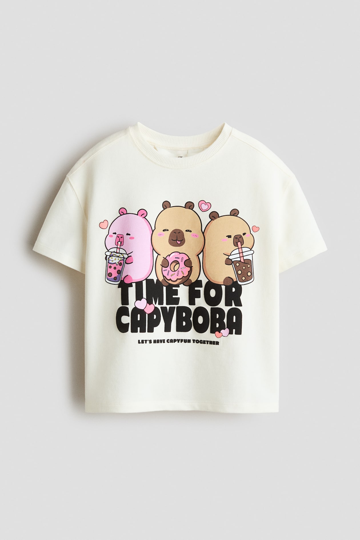 Tricou din molton cu imprimeu și mâneci scurte - Crem/CapyFun - COPII ...