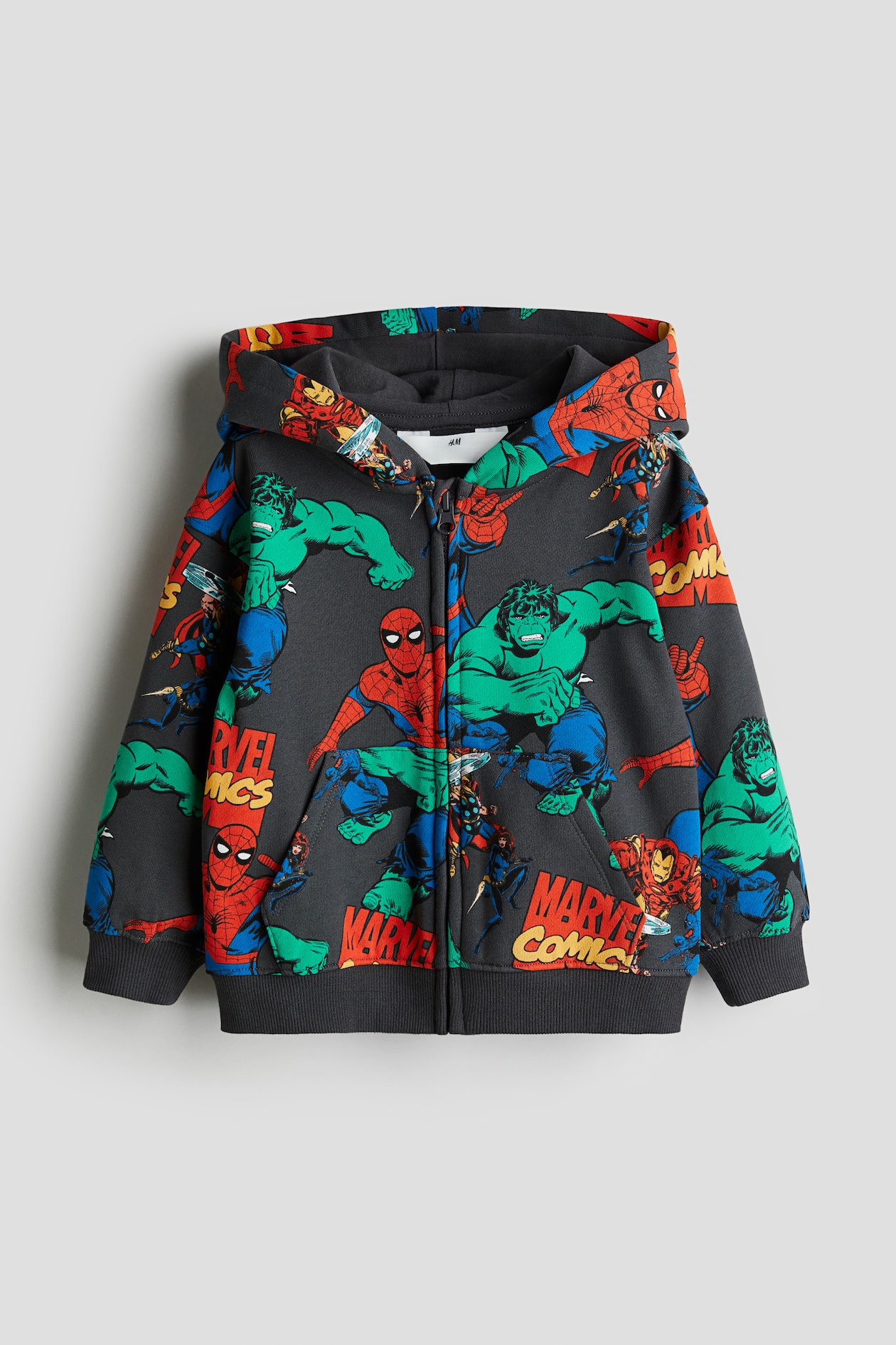 Printed zip-through hoodie - Dark grey/Marvel Comics - Kids | H&M GB