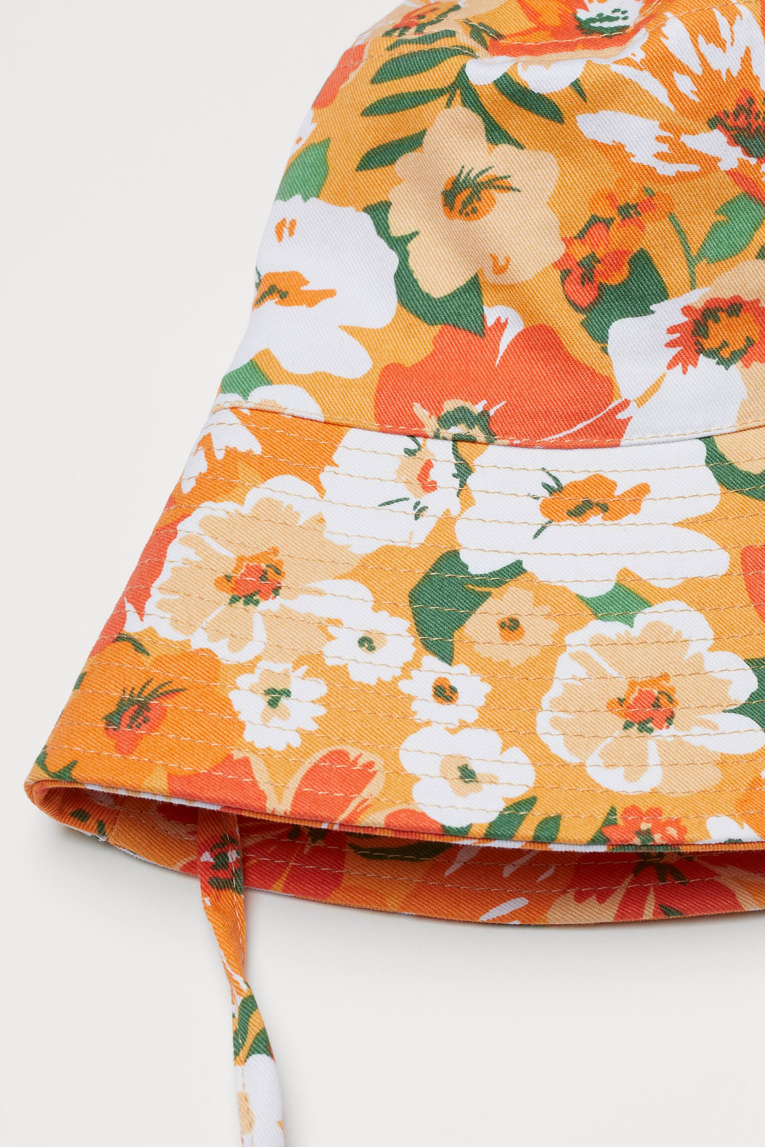 Tie-detail sun hat - Dark yellow/Floral - Ladies | H&M GB