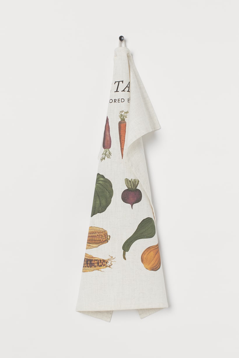 Linen-blend tea towel - Natural white/Vegetables - Home All | H&M GB