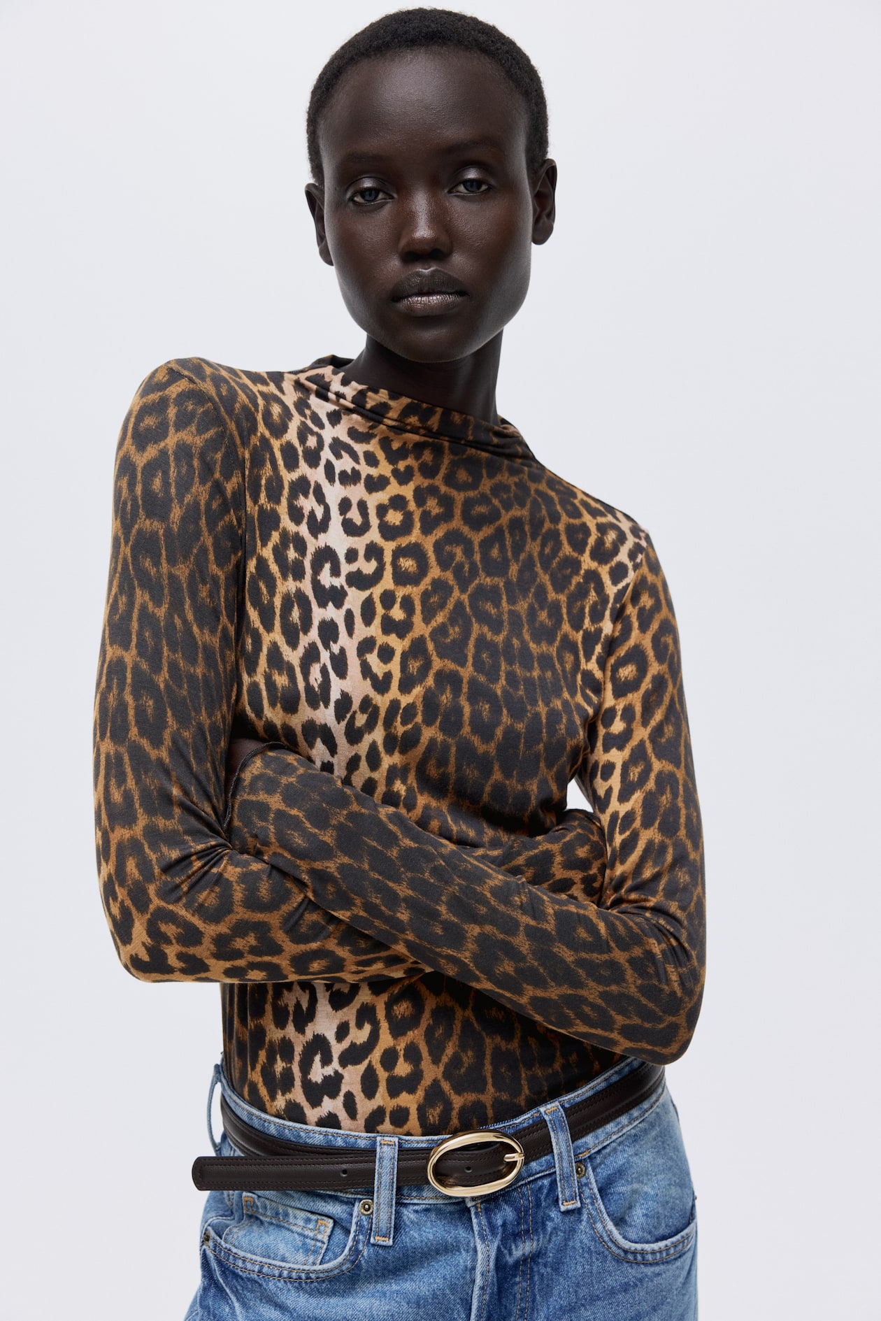 Top z półgolfem - Brązowy/Panterka - ONA | H&M PL