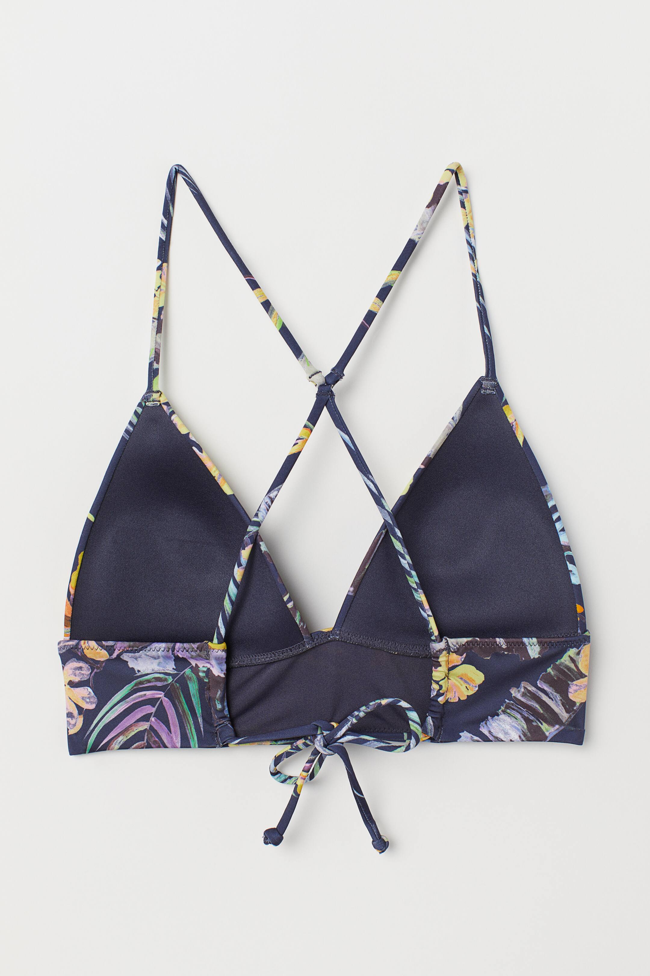 Push-up Triangle Bikini Top - Dark blue/patterned - Ladies | H&M CA
