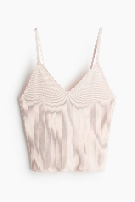 Scalloped-edge Rib-knit Sleeveless Top - Light pink - Ladies | H&M US