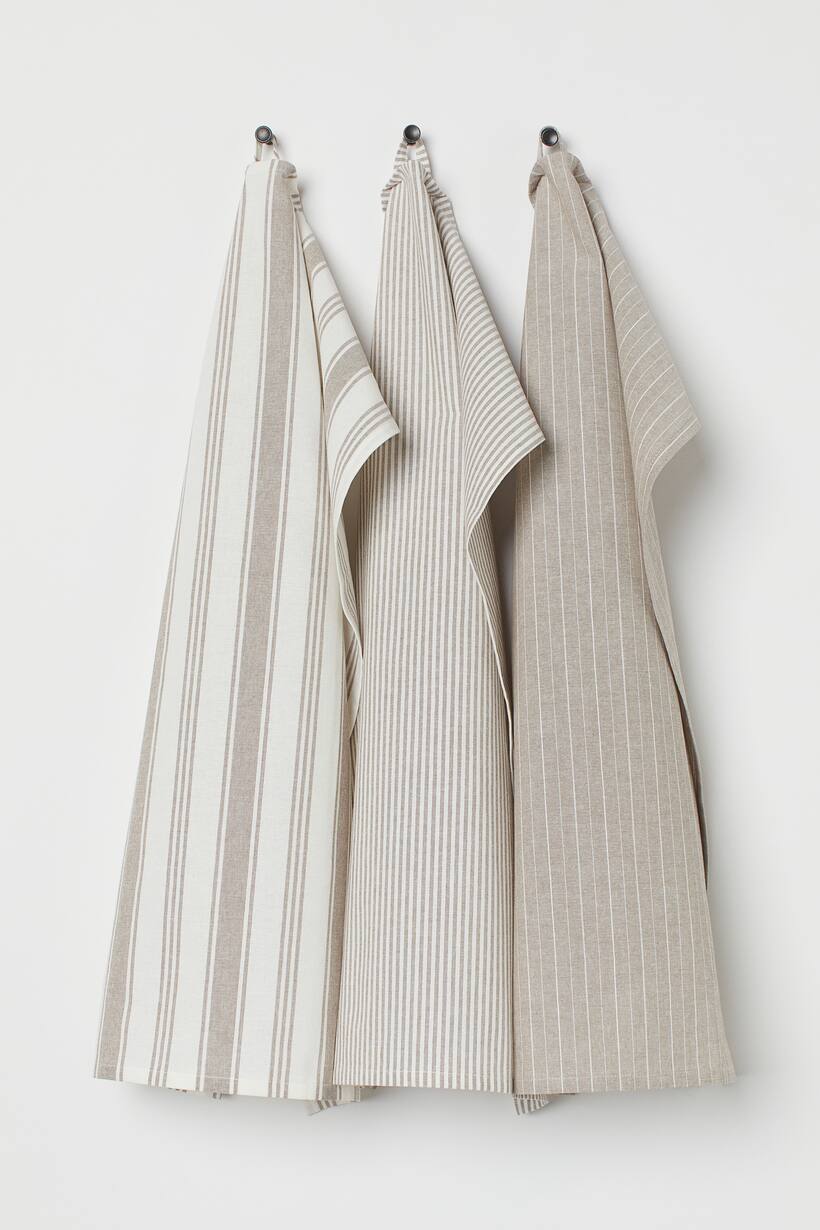3-pack cotton tea towels - Greige/Striped - Home All | H&M GB