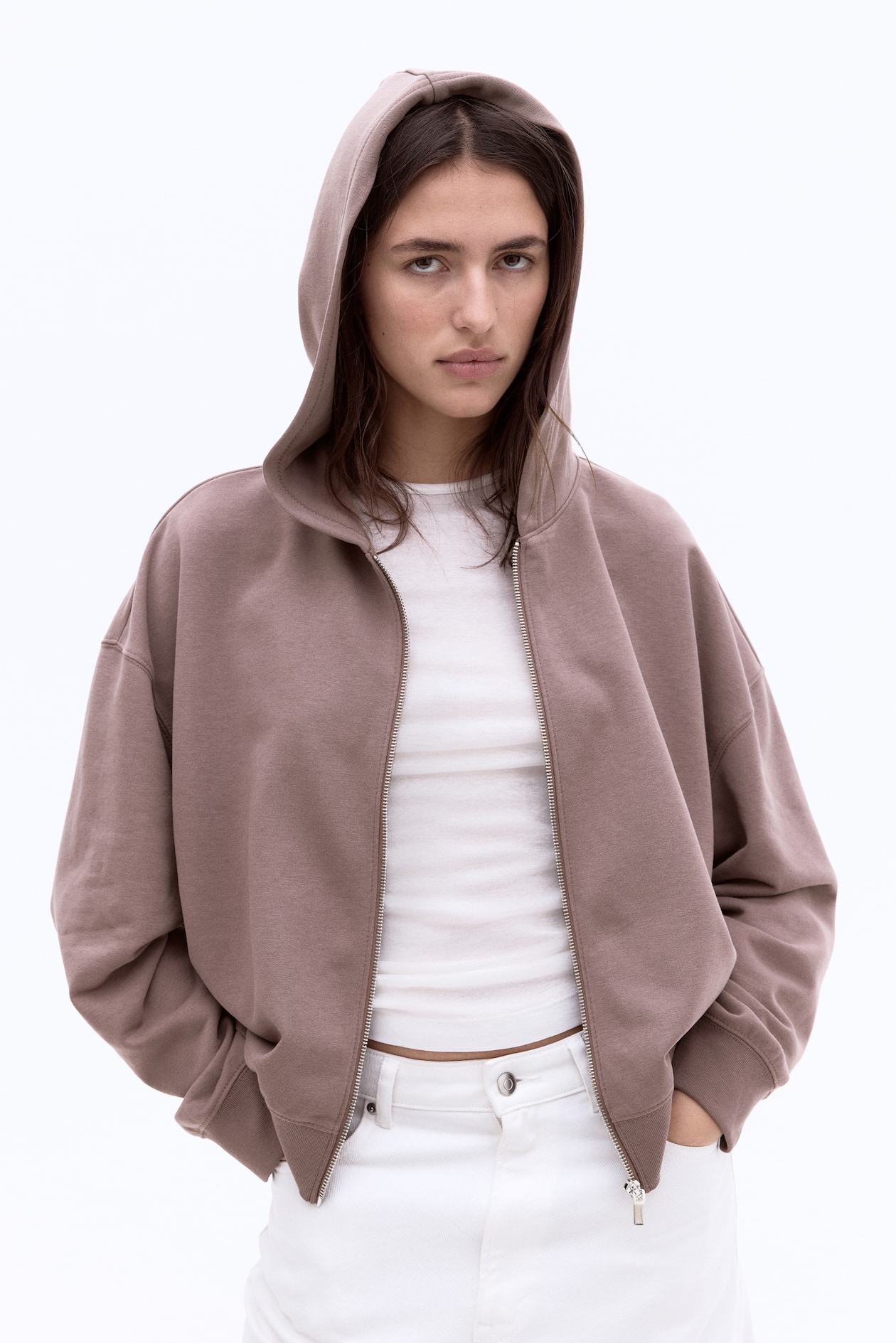 Sudadera con gorro y zíper - Café tenue - Ladies | H&M MX