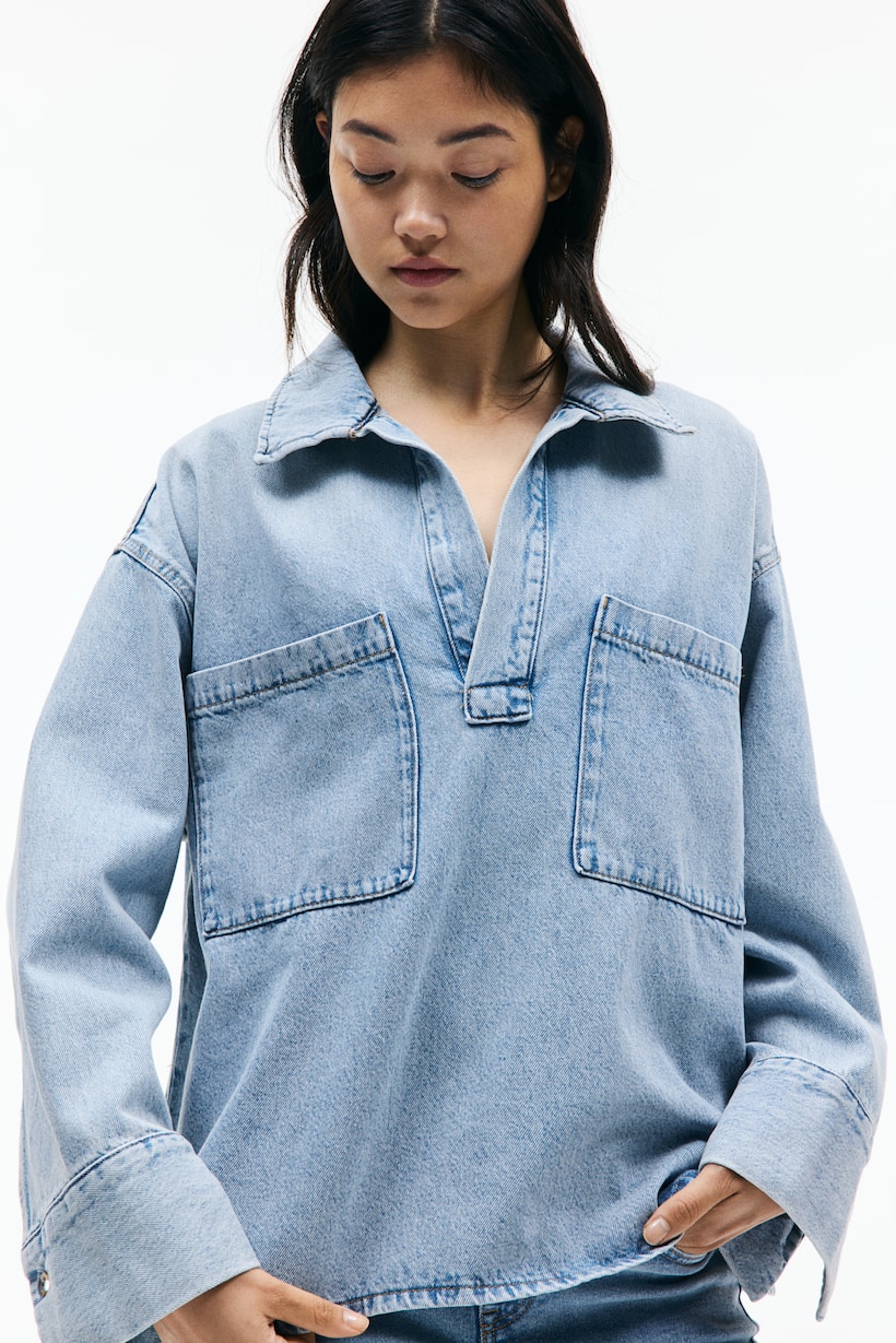 Oversized Pullover Denim Shirt - Light denim blue - Ladies | H&M US