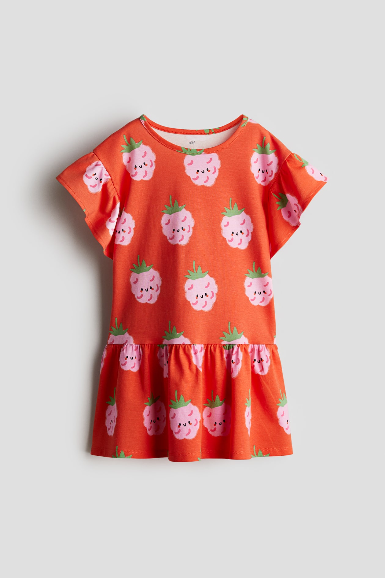 Flutter Sleeve Cotton Dress - Bright red/Raspberries - Kids | H&M AU