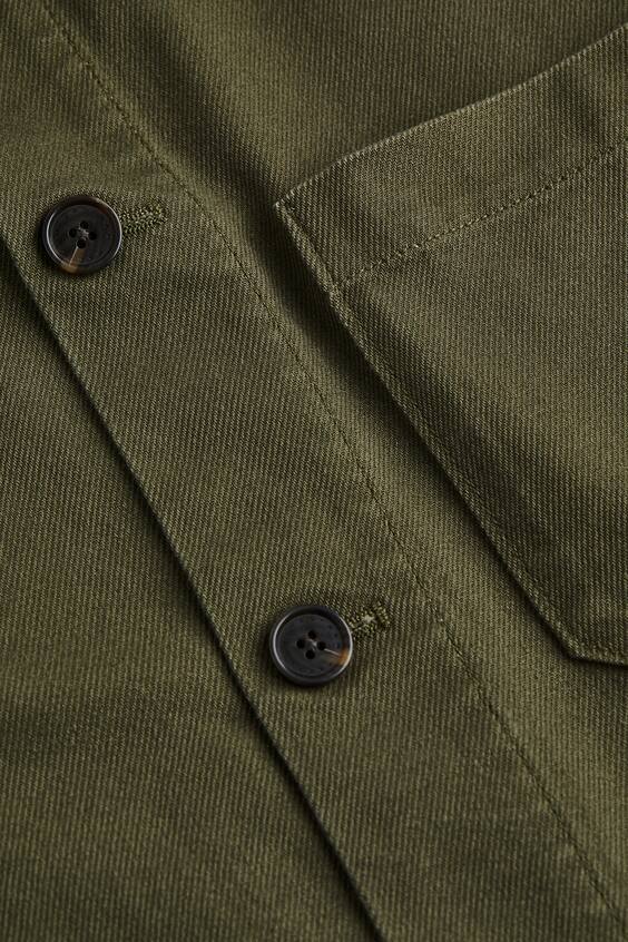 Regular Fit Twill Shacket - Dark khaki green - Men | H&M US