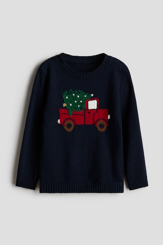 Suéter en tejido jacquard - Azul oscuro/Árbol de navidad - Kids | H&M MX