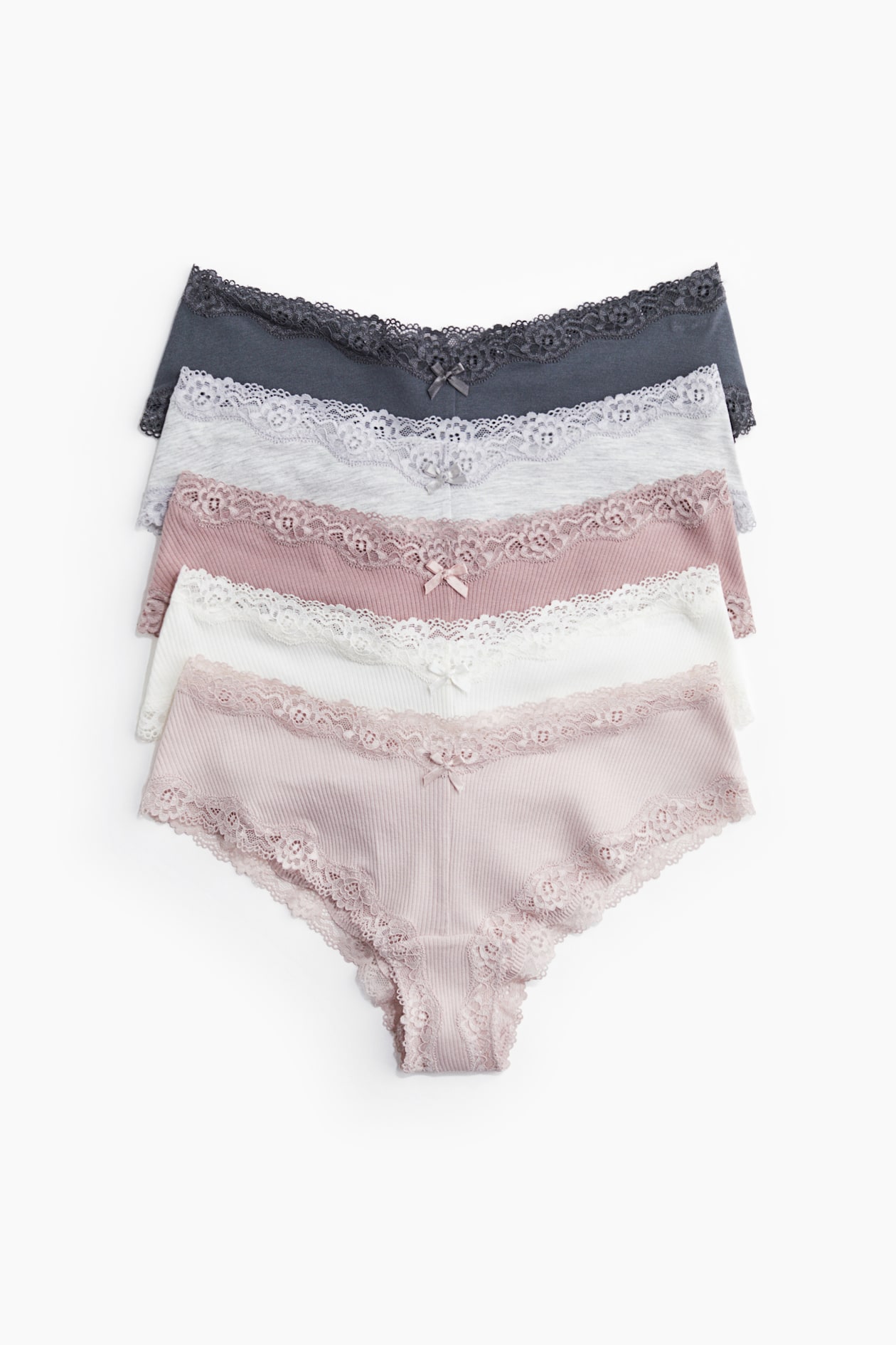 Lot de 5 culottes Hipster en coton avec dentelle - Rose poudré/rose ...
