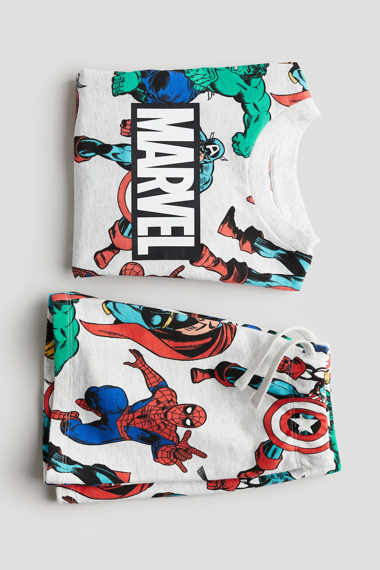 2-piece printed set - Light grey marl/Marvel Comics - Kids | H&M GB