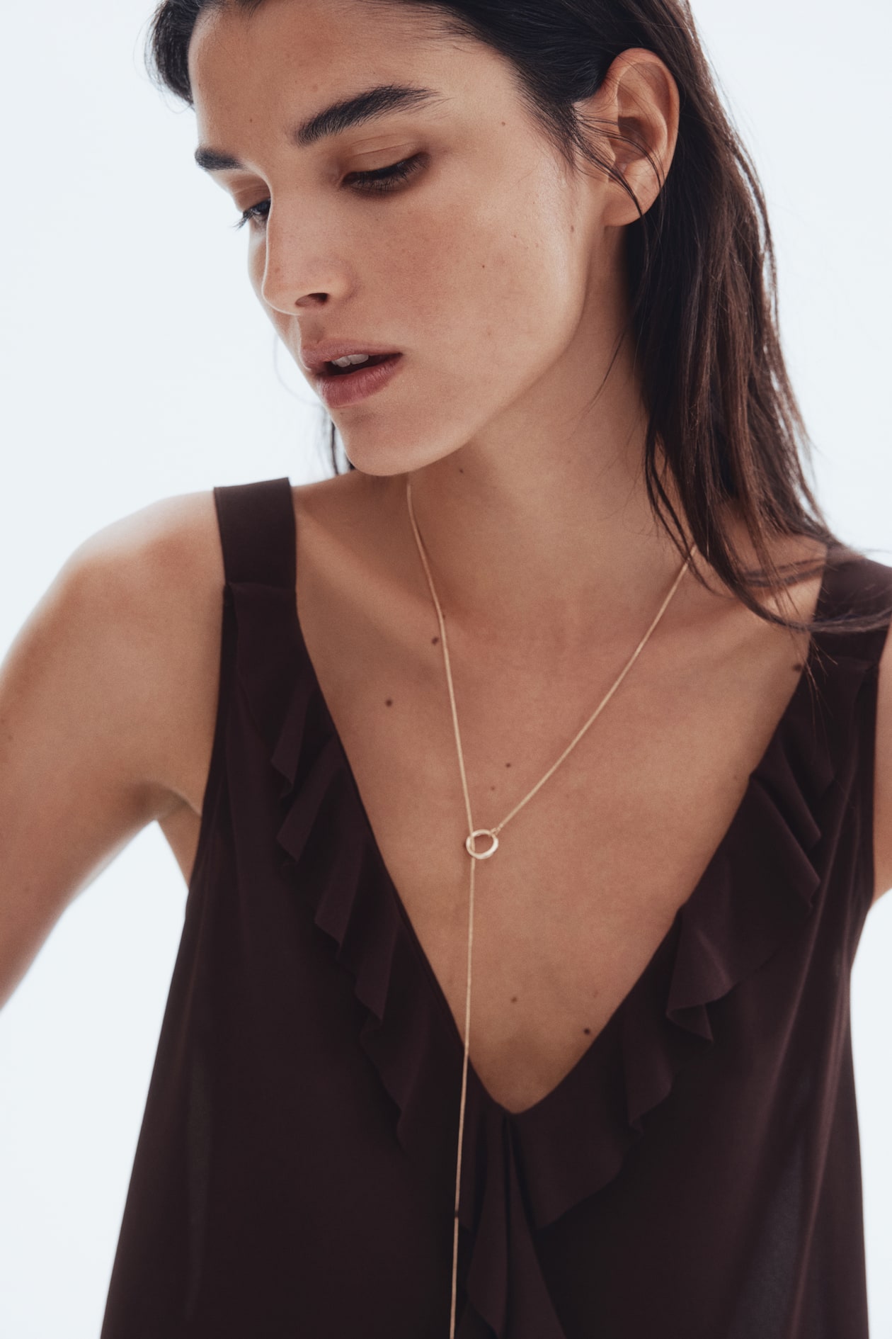 Flounced Sleeveless Top - Brown - Ladies | H&M US