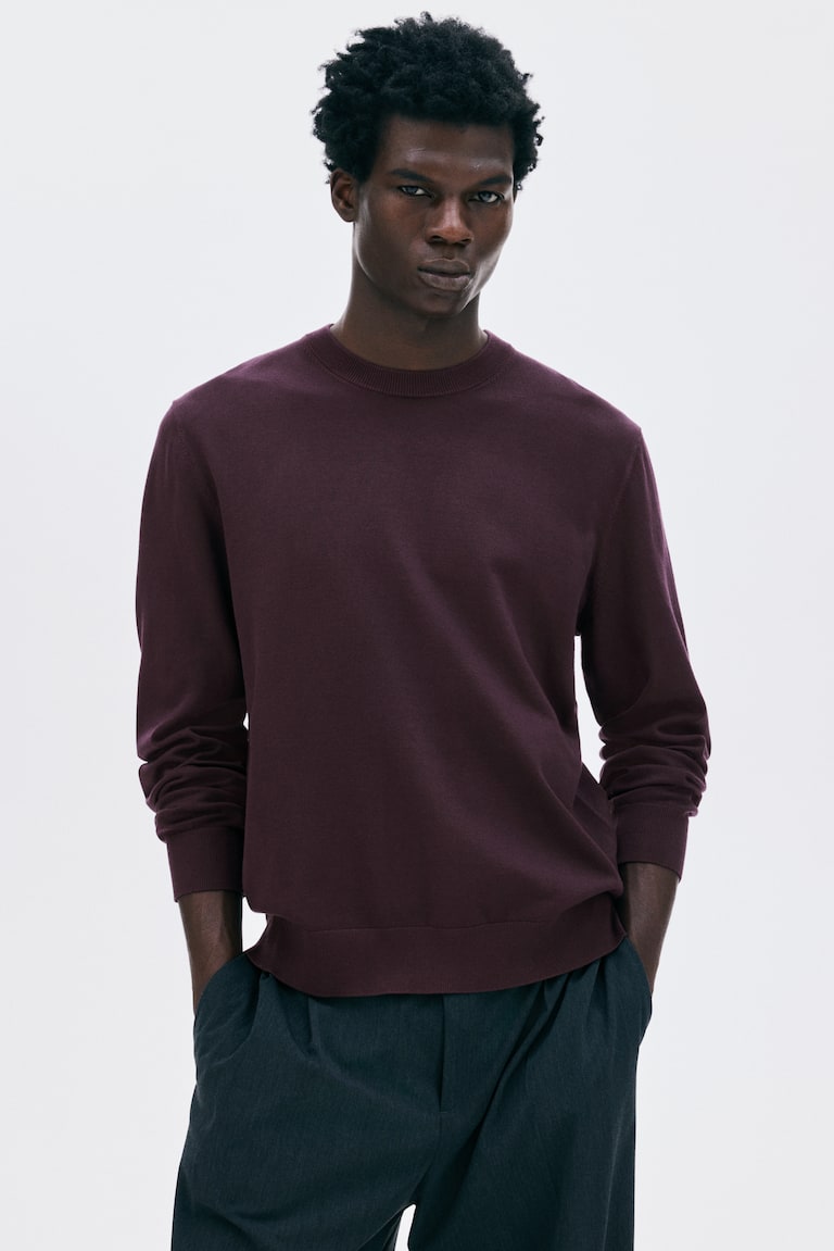 Men’s Dark plum purple Regular-Fit Fine-Knit Sweater | H&M US