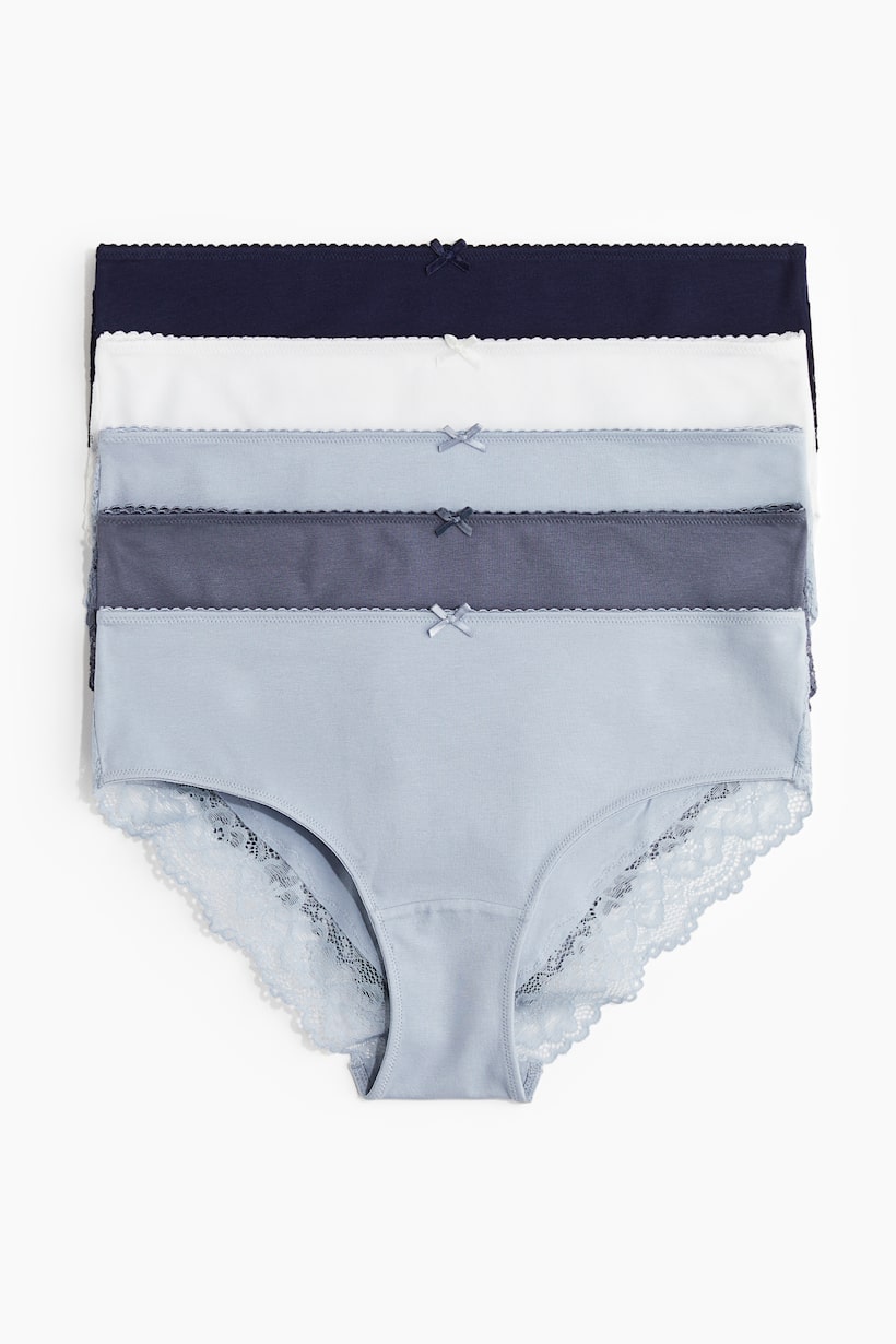 Women's Light blue/white/navy blue 5-pack Lace-trimmed Cotton Hipster ...