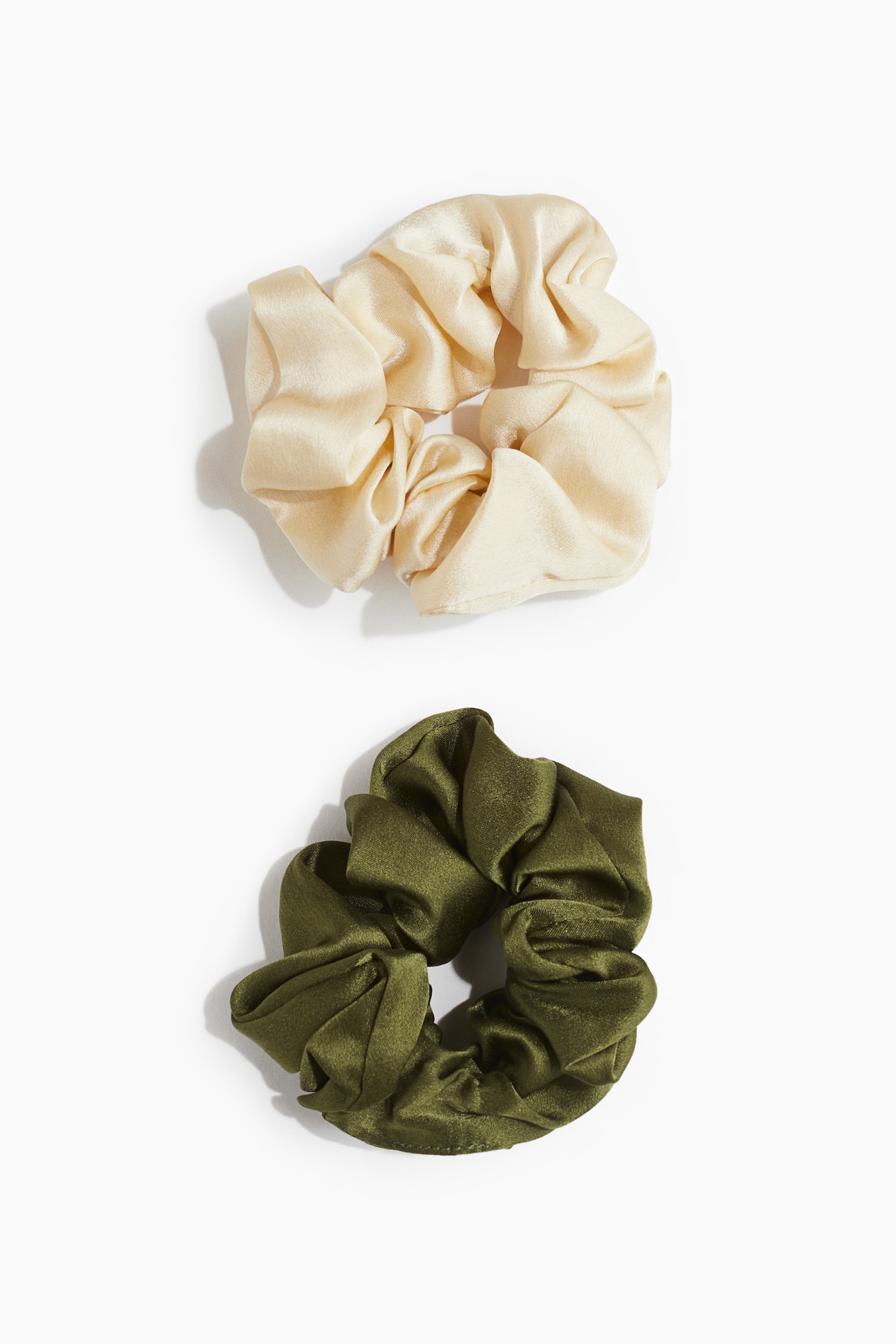 2-pack Scrunchies de seda - Verde oscuro/Beige claro - Ladies | H&M MX