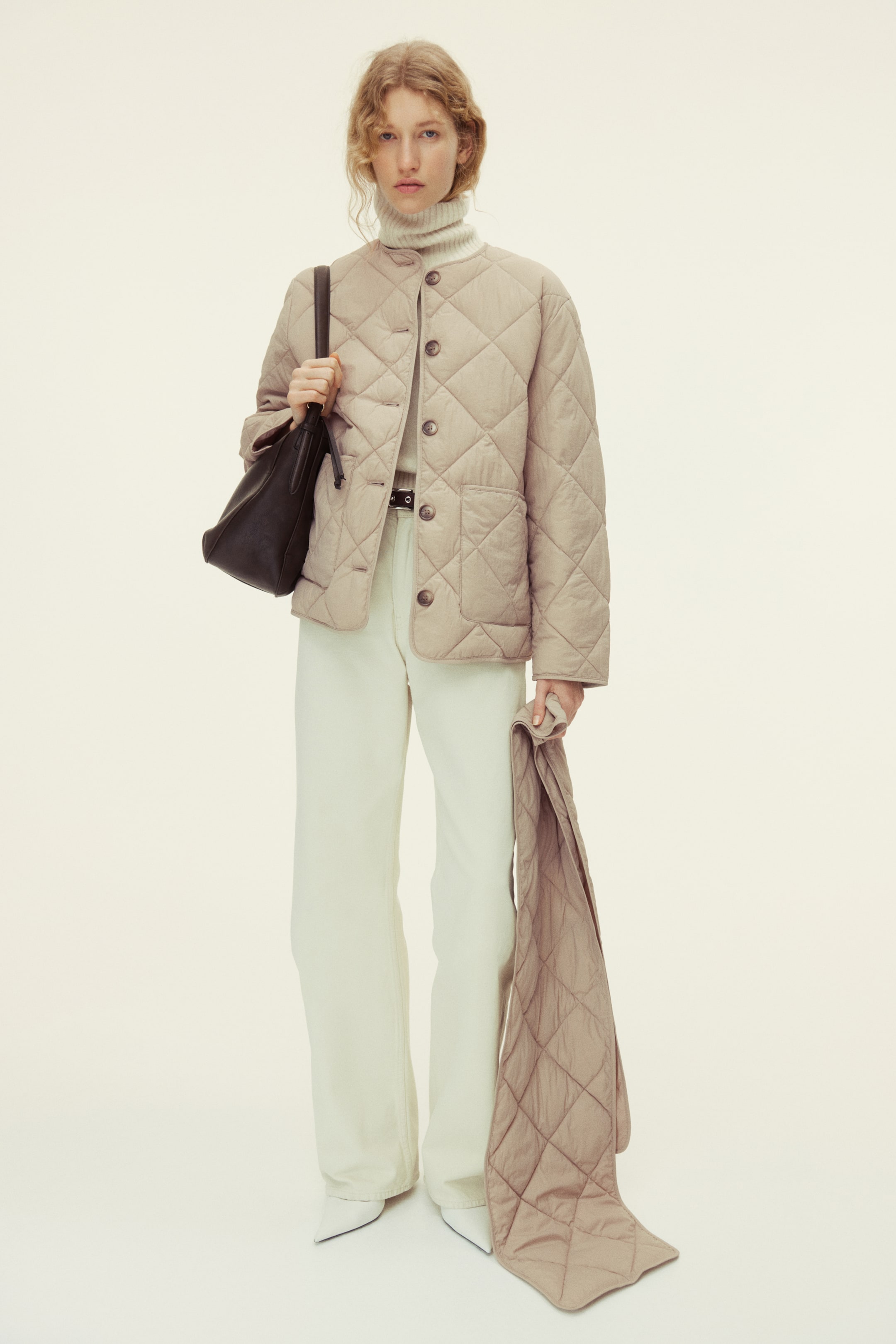 THERMOLITE® Quilted scarf-detail jacket - Beige - Ladies | H&M IE