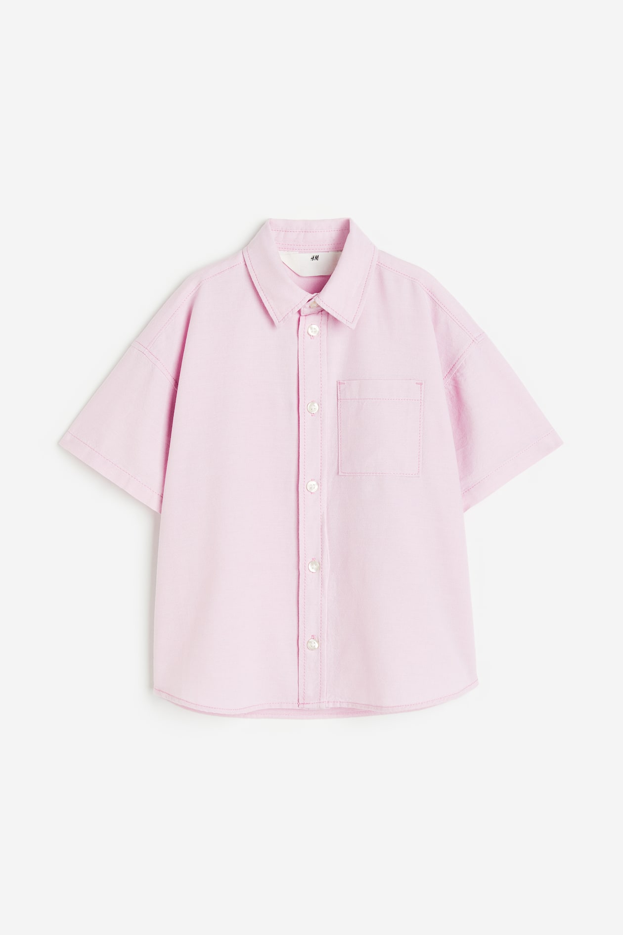Overhemd van oxfordkatoen - Korte mouwen - Normale lengte - Lichtroze ...