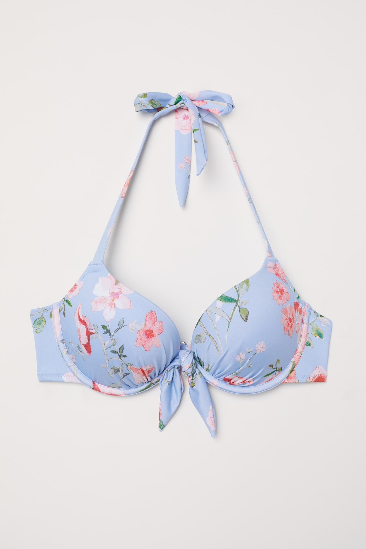 Super Push-up Bikini Top - Halterneck - Light blue/floral - Ladies | H&M CA