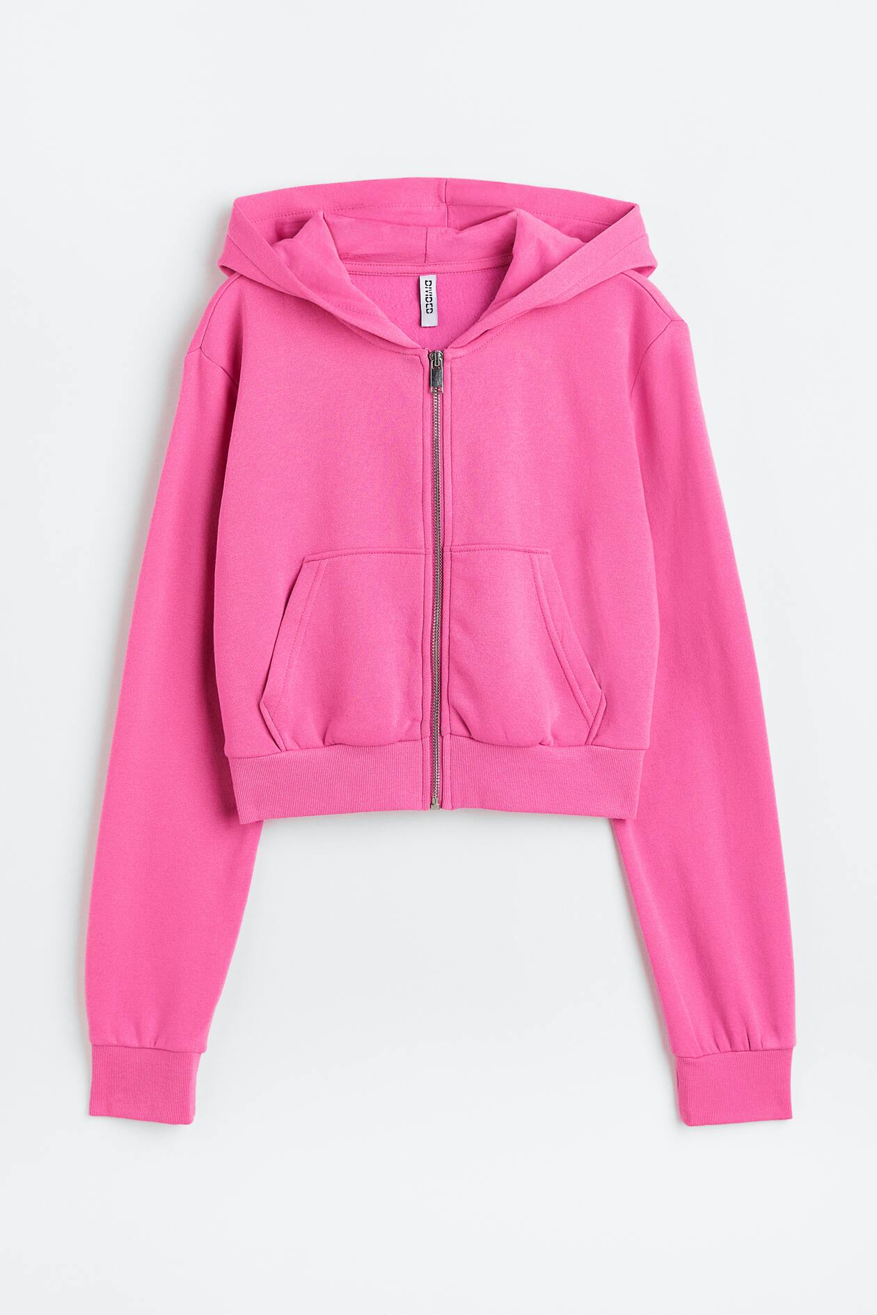 Cropped zip-through hoodie - Long sleeve - Cropped - Cerise - Ladies ...