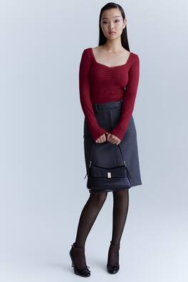 Lace-Trimmed Ribbed Top - Dark red - Ladies | H&M US