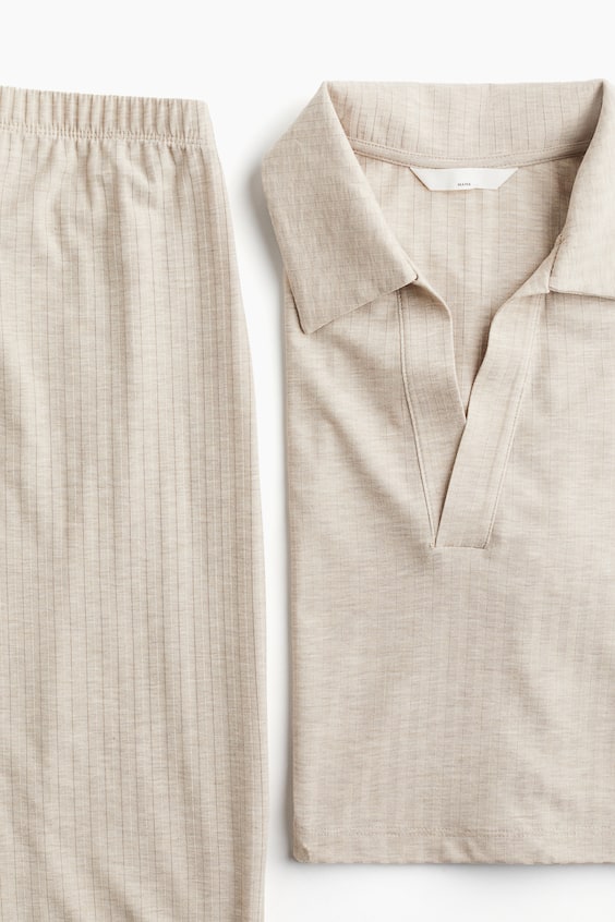 MAMA 2-piece Ribbed Set - Beige melange - Ladies | H&M US