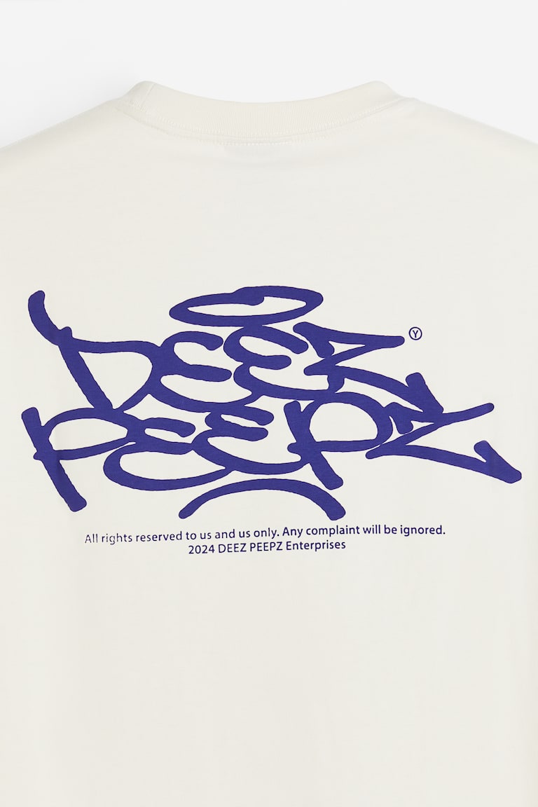 T-shirt met print - Loose Fit - Beige/Deez peepz - HEREN | H&M NL