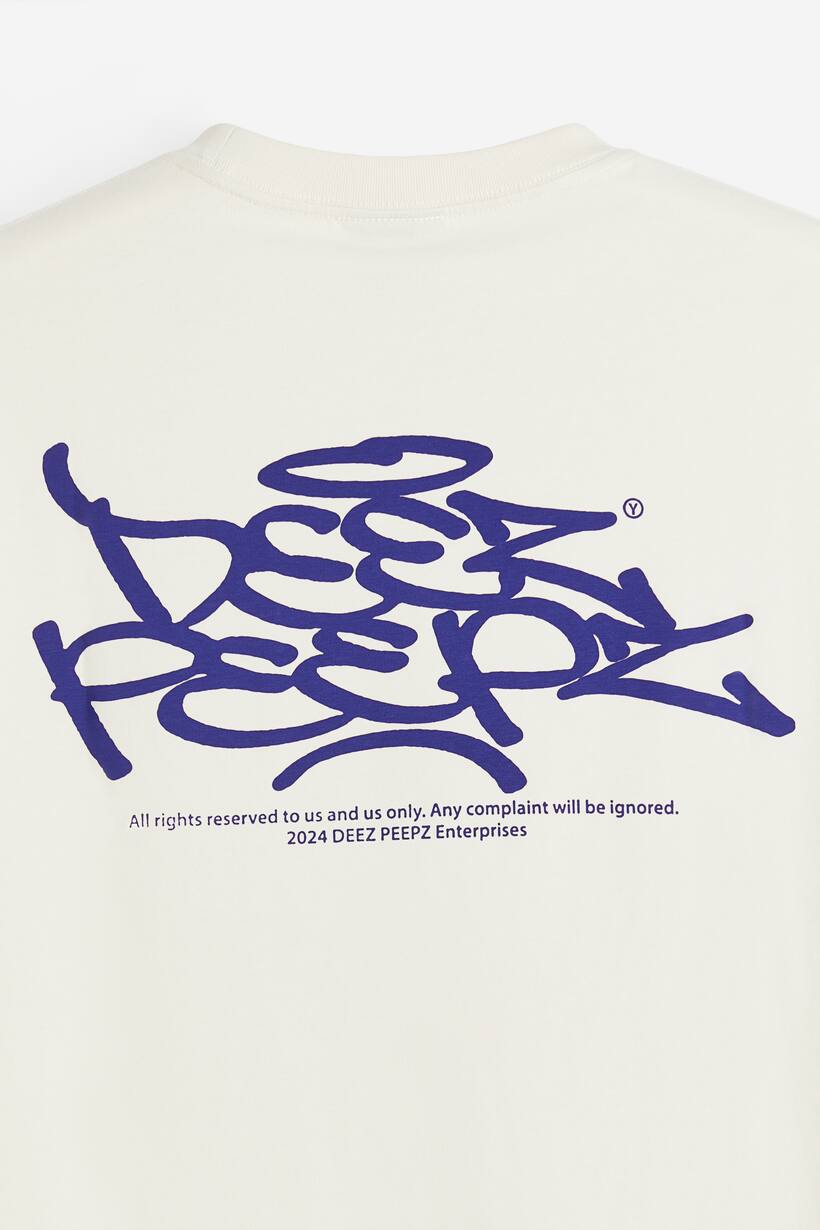 T-shirt met print - Loose Fit - Beige/Deez peepz - HEREN | H&M NL