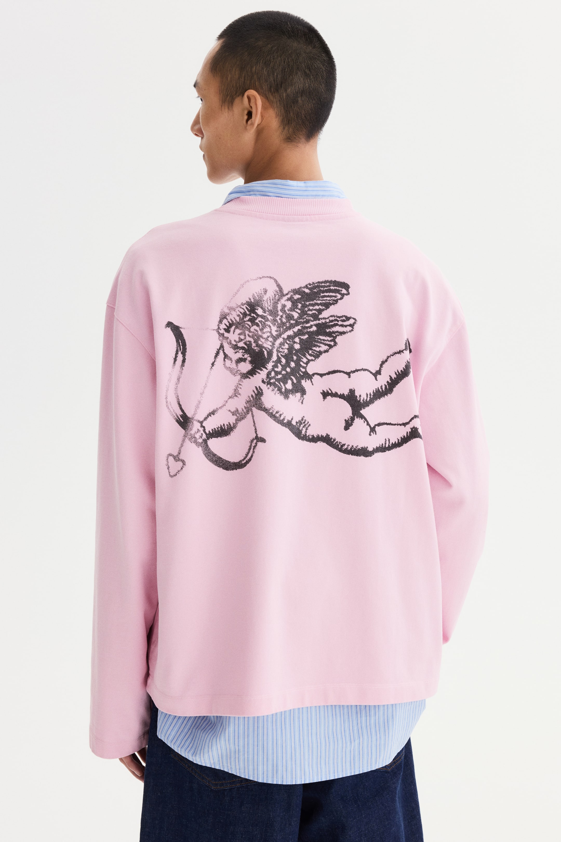 Men’s Pink/No Love Just Fire Loose-Fit Long-Sleeved T-Shirt | H&M CA